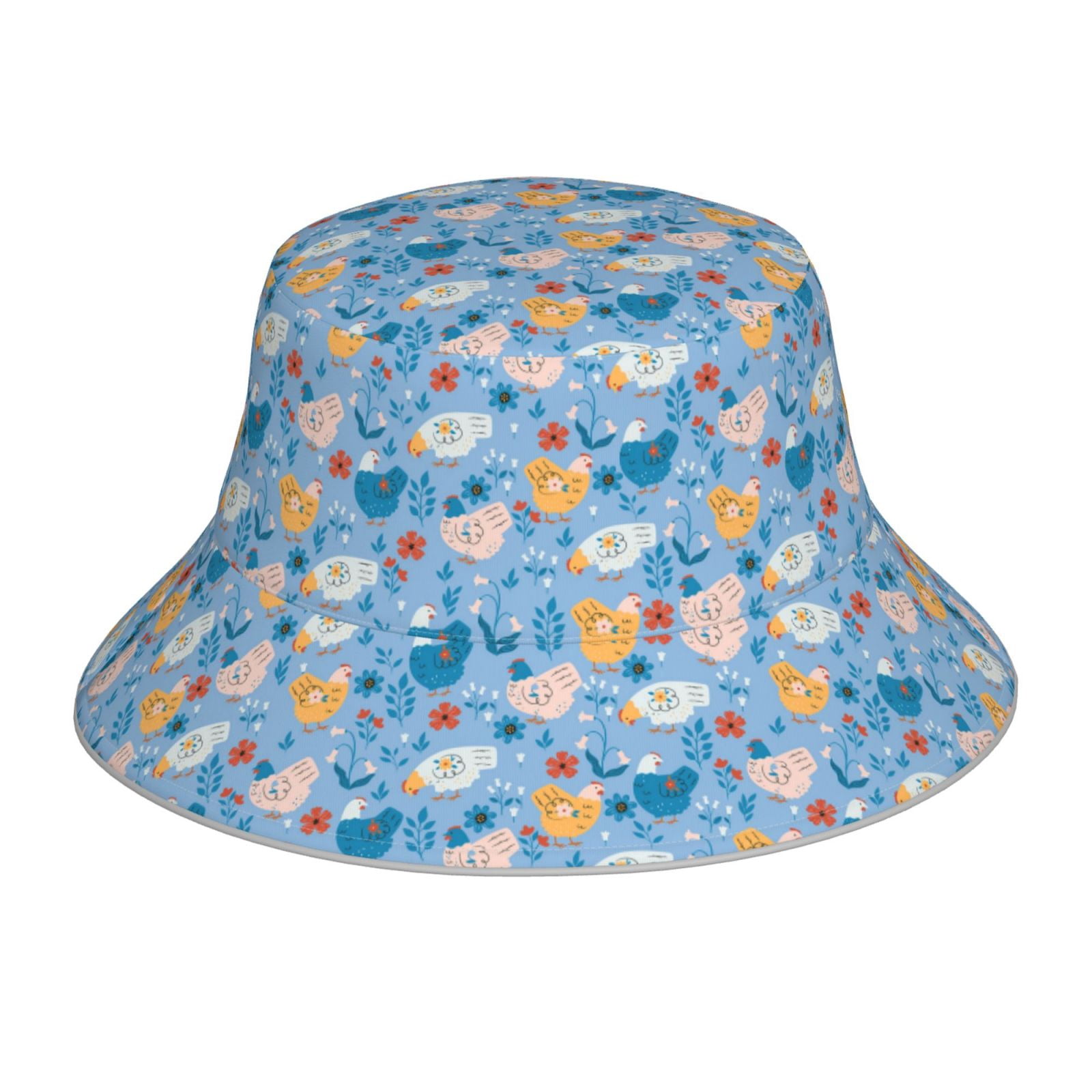 Salouo Cute Chickens and Flowers Print Unisex Bucket Hat, Outdoor ...