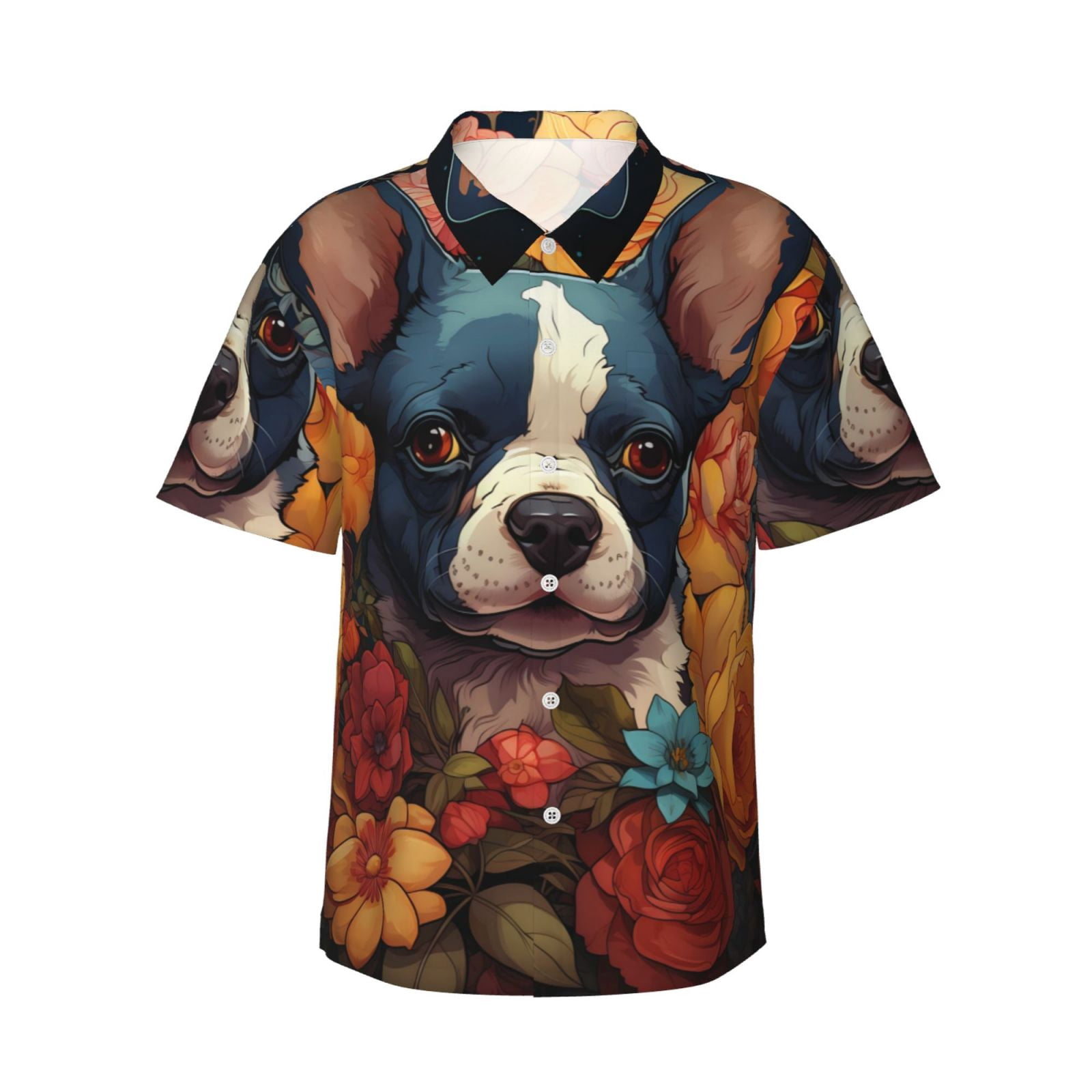 Salouo Cute Colorful Flower French Bulldog for Hawaiian Shirt for Men ...
