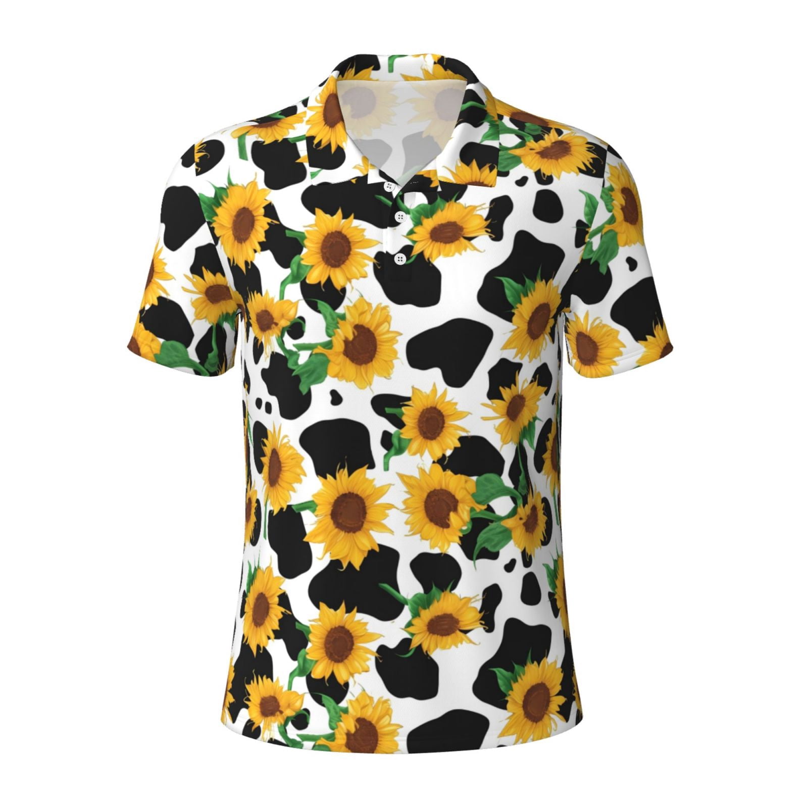 Salouo Cute Cow Print Sunflower C for Men's Short Sleeve Polo Shirts ...