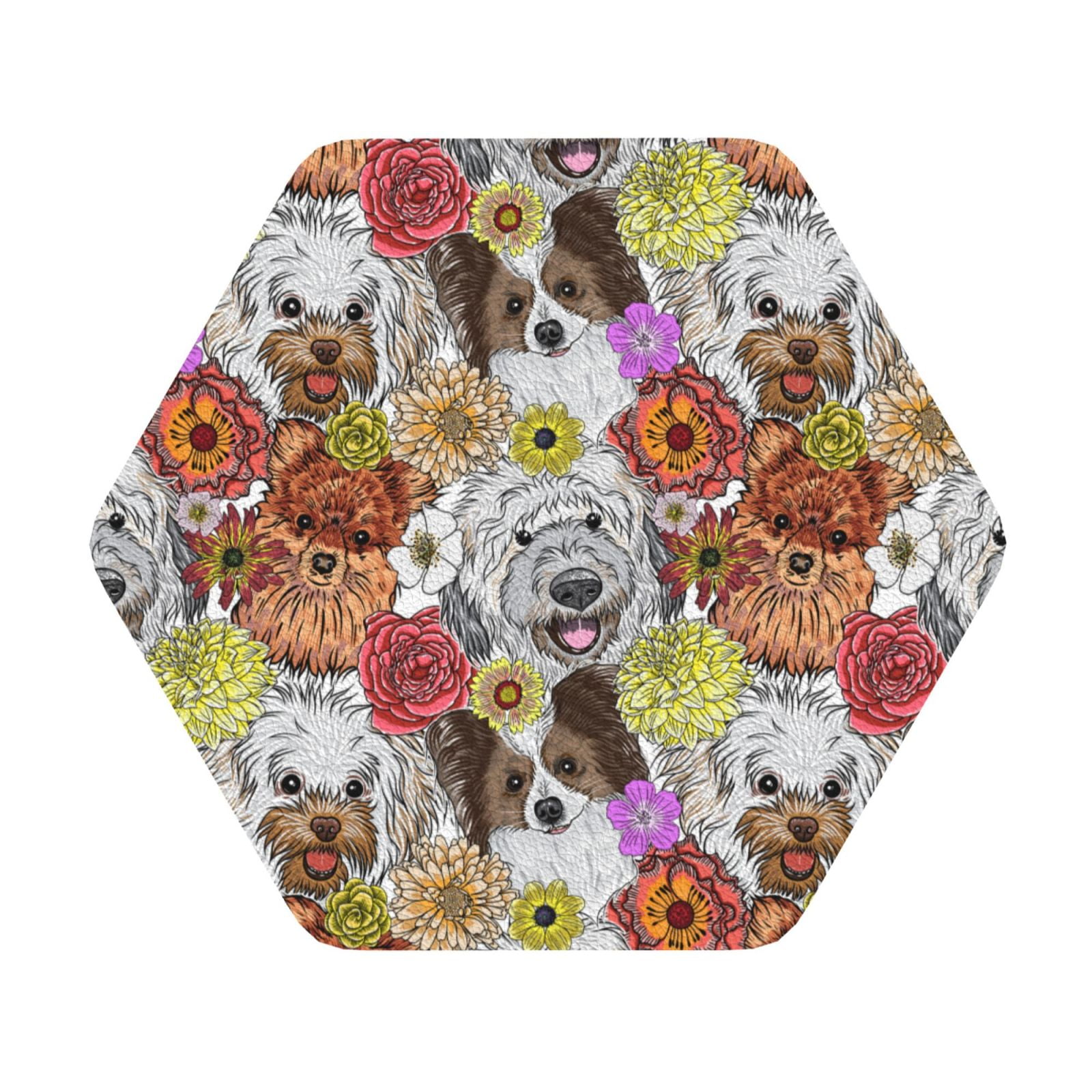 Salouo Cute Dogs Puppy Print Round Coaster,Drink Coasters Leather Bar ...