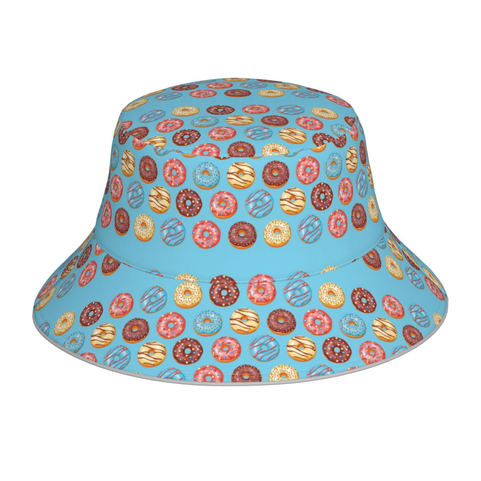 Salouo Cute Donut Print Unisex Bucket Hat, Outdoor Summer Beach Fishing ...
