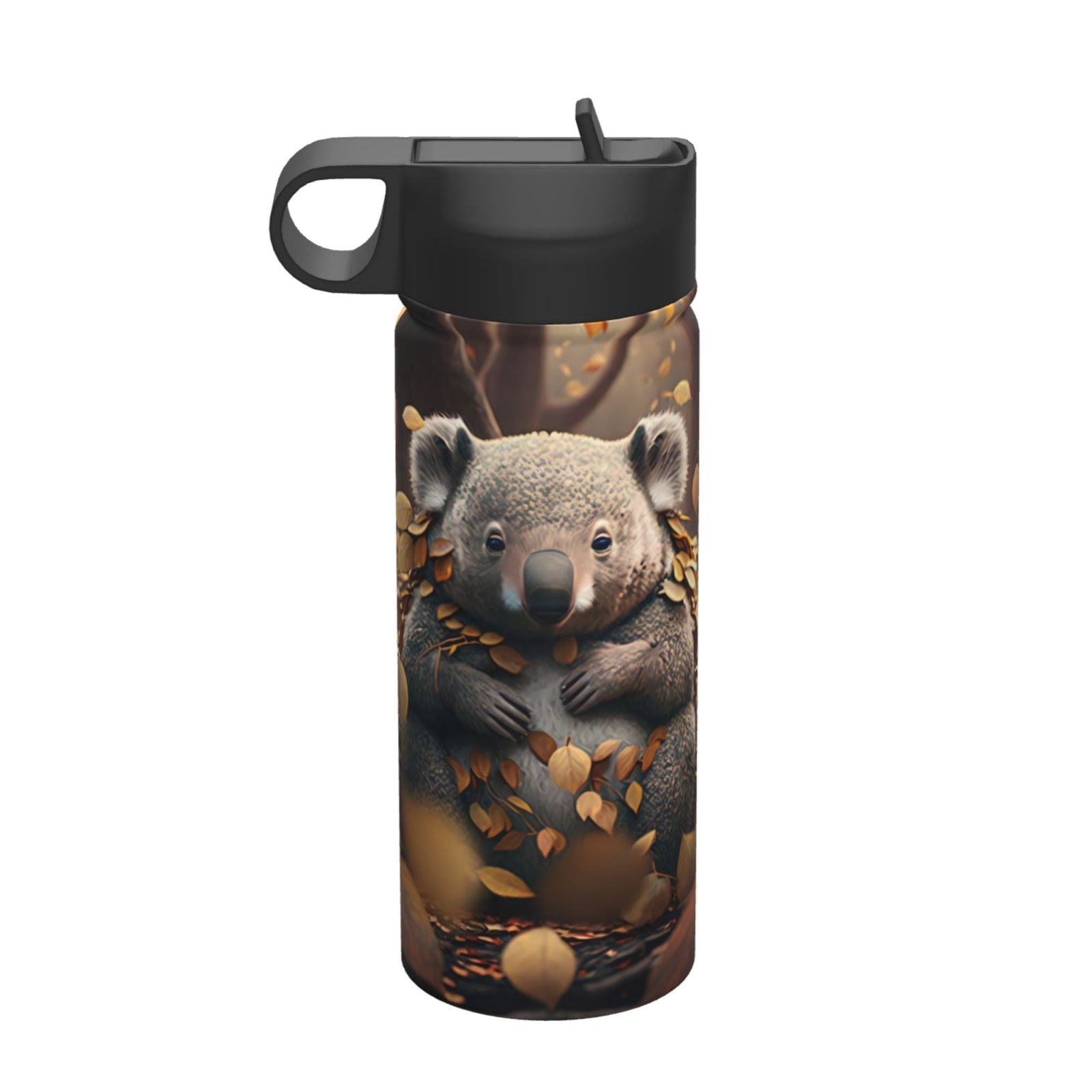 Salouo Cute Fallen Leaf Koala Pattern 18 oz Water Bottle With Straw ...