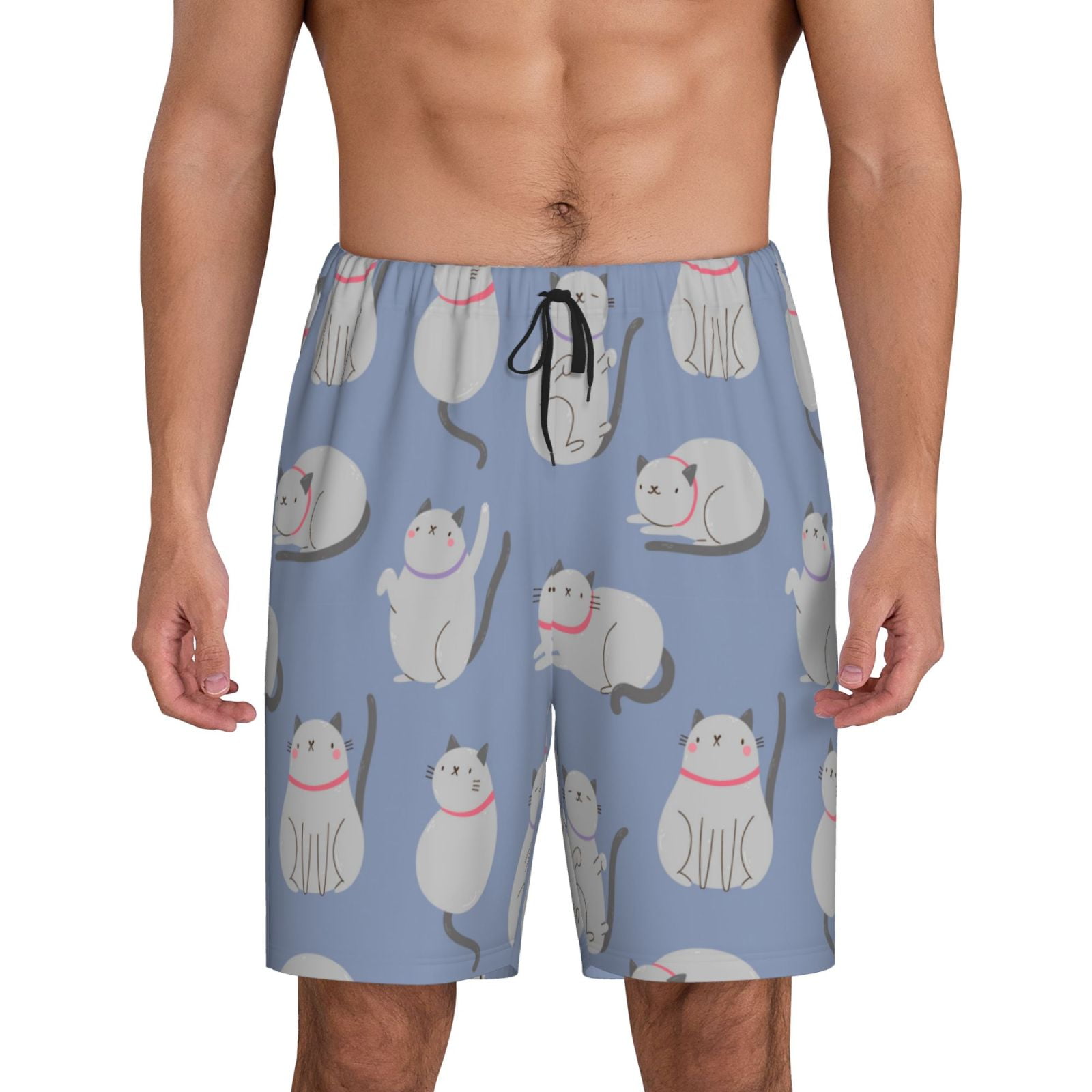 Salouo Cute Fat Cat Pattern Men's Sleep Pajama Shorts,Pajama Bottoms ...