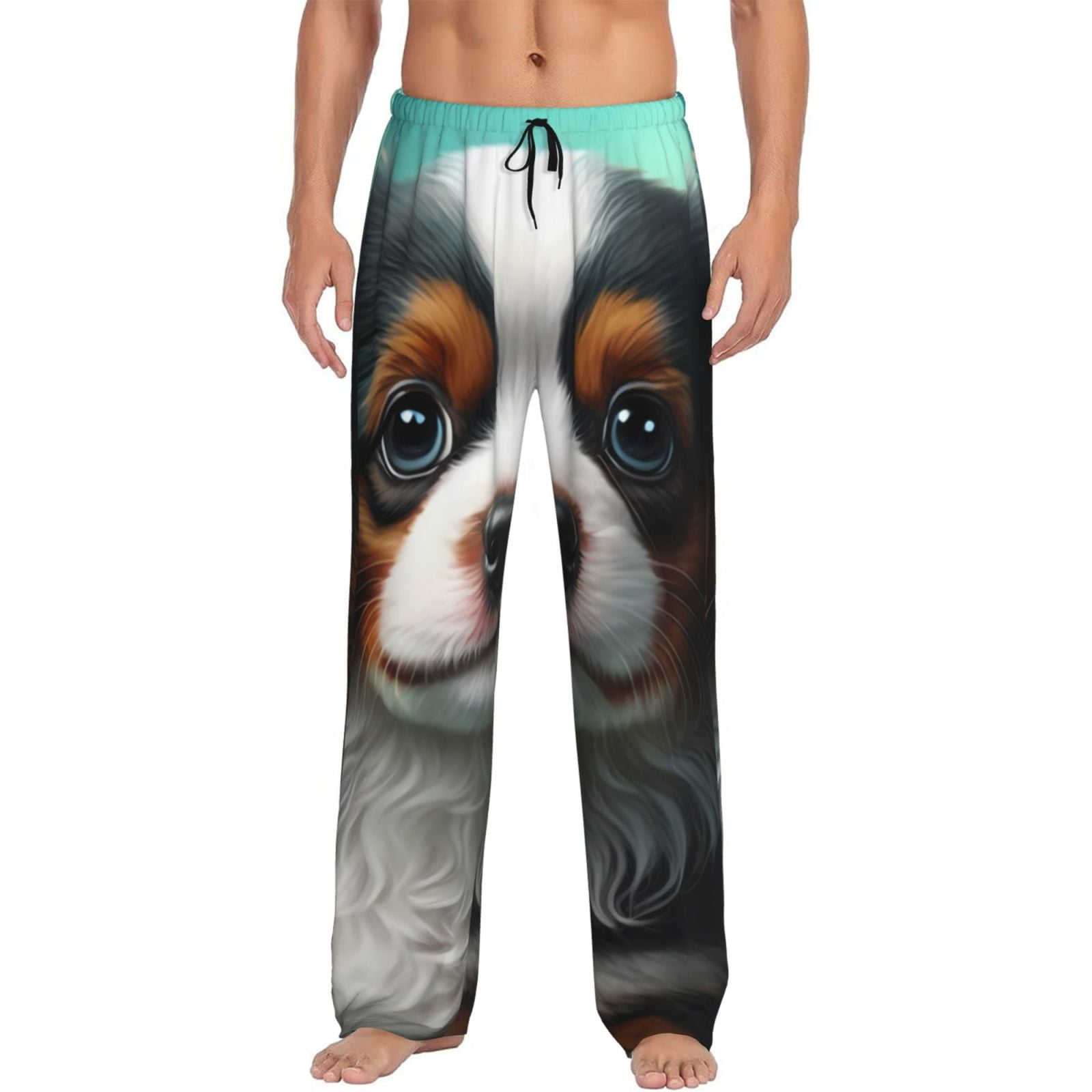 Salouo Cute Flower Puppy Butterfly Print Pajama Pants for Men, Lounge Pants Elastic Waistband ...