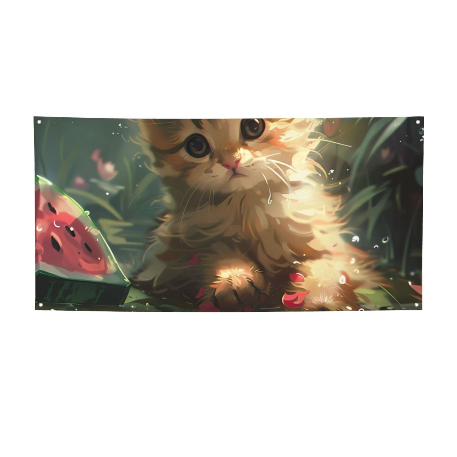Salouo Cute Kitten Water Lilies Pattern Holiday Banner Outside Party ...