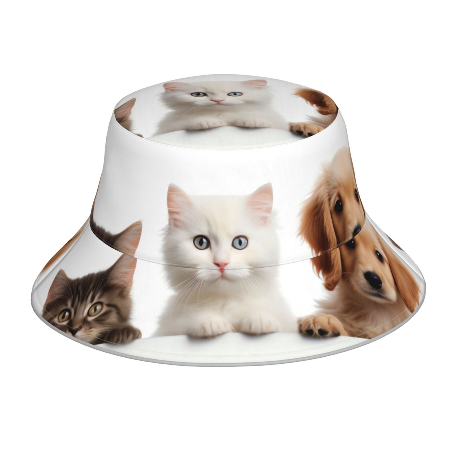 Salouo Cute Kittens And Puppy Print Unisex Bucket Hat, Outdoor Summer ...