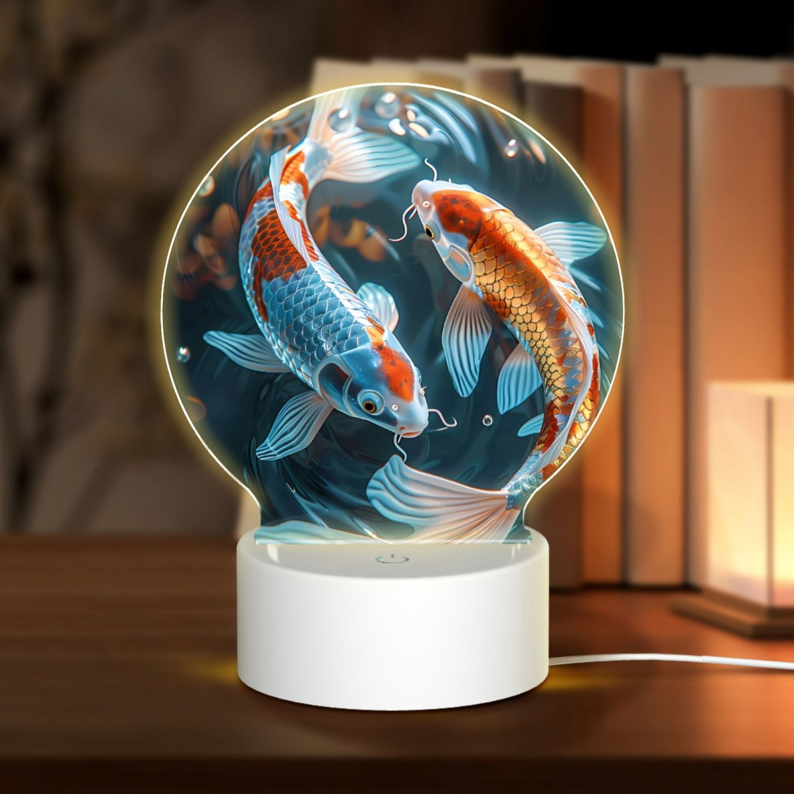 Salouo Cute Koi Fish Serenity for Round Acrylic Night Light - Acrylic ...