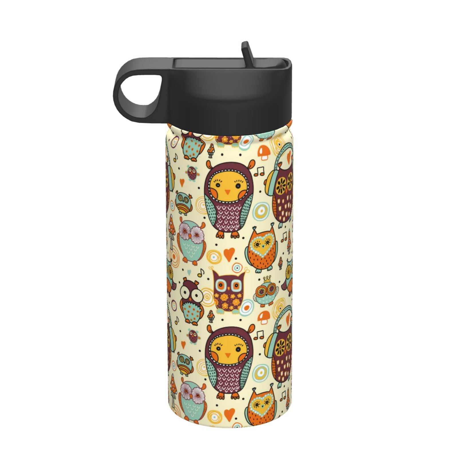 Salouo Cute Owls Pattern 18 oz Water Bottle With Straw,Stainless Steel ...