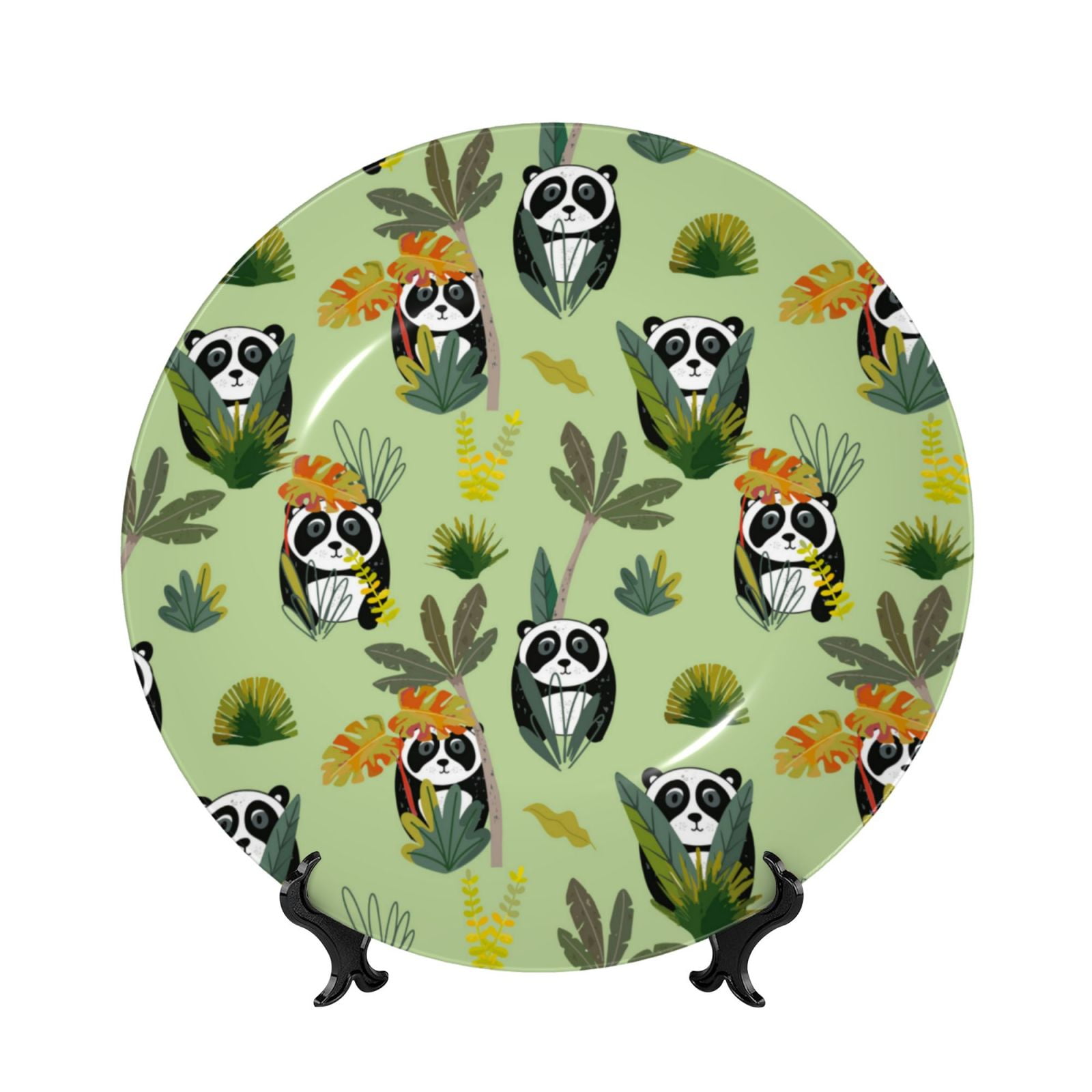 Salouo Cute Panda Bear In Greenery Forest Pattern Bone China Decorative ...