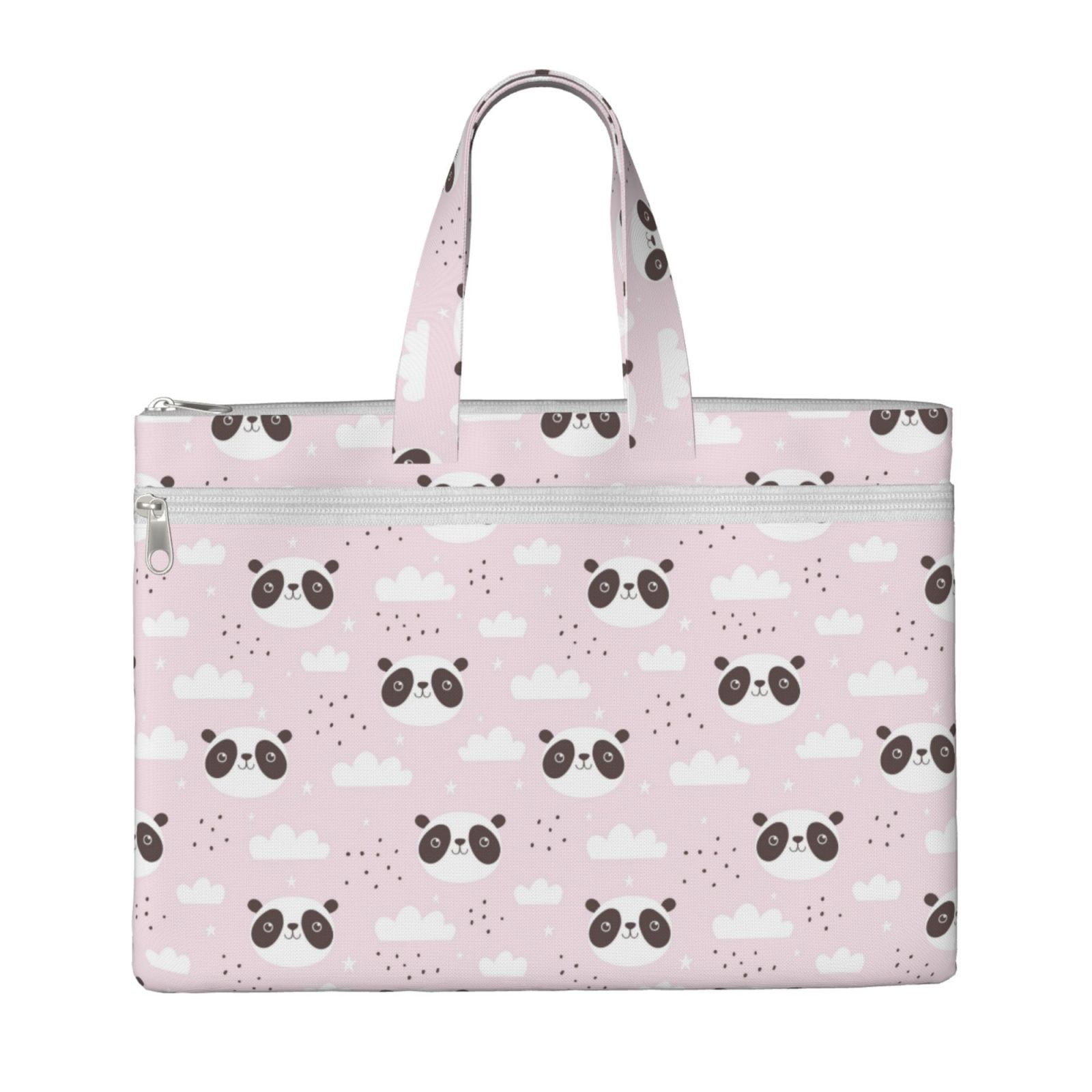 Salouo Cute Panda for Canvas Tote File Bag, Tote Bag With Zipper Business Briefcase Document Bag ...