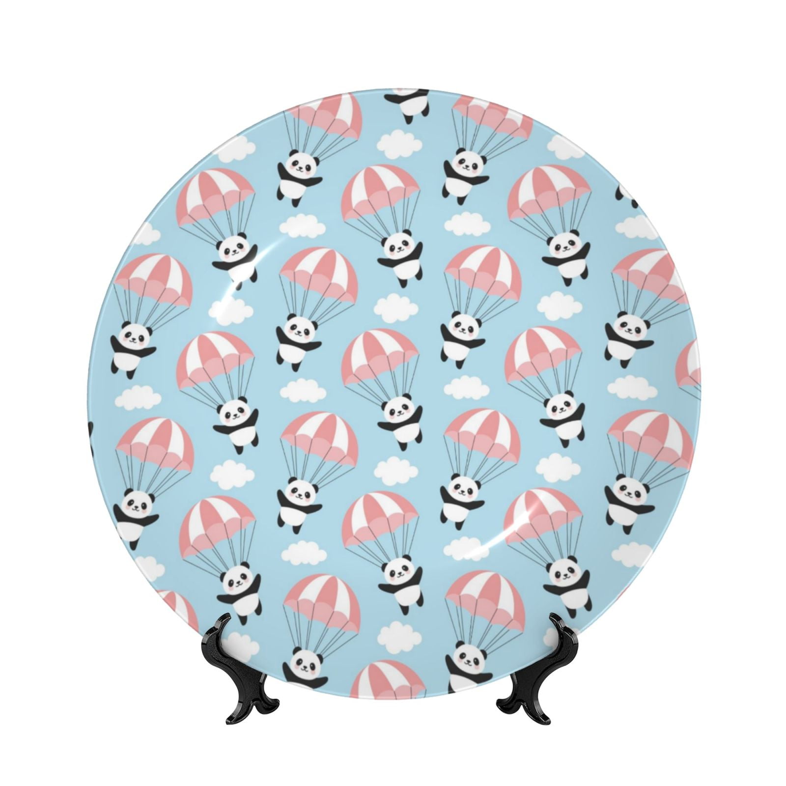 Salouo Cute Panda Flying in the Sky Pattern Bone China Decorative Plate ...