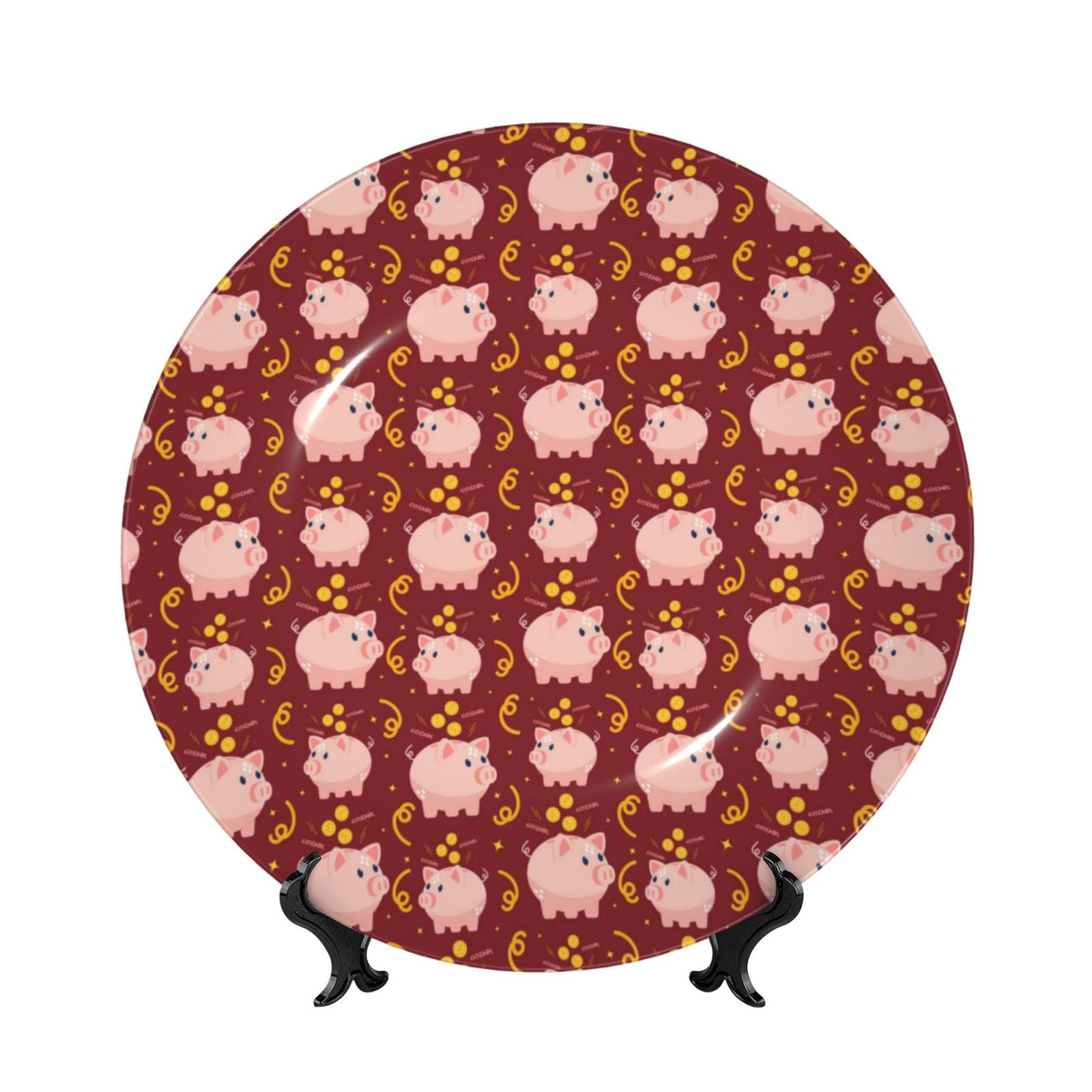 Salouo Cute Pig with Coins Pattern Bone China Decorative Plate,Holiday ...