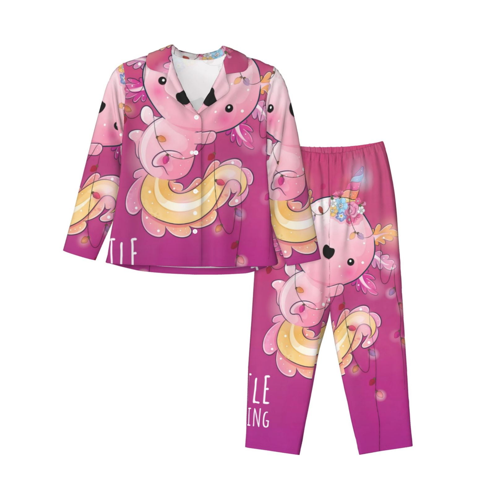 Salouo Cute Pink Axolotl A Pattern Women's Pajamas Set Long Sleeve ...