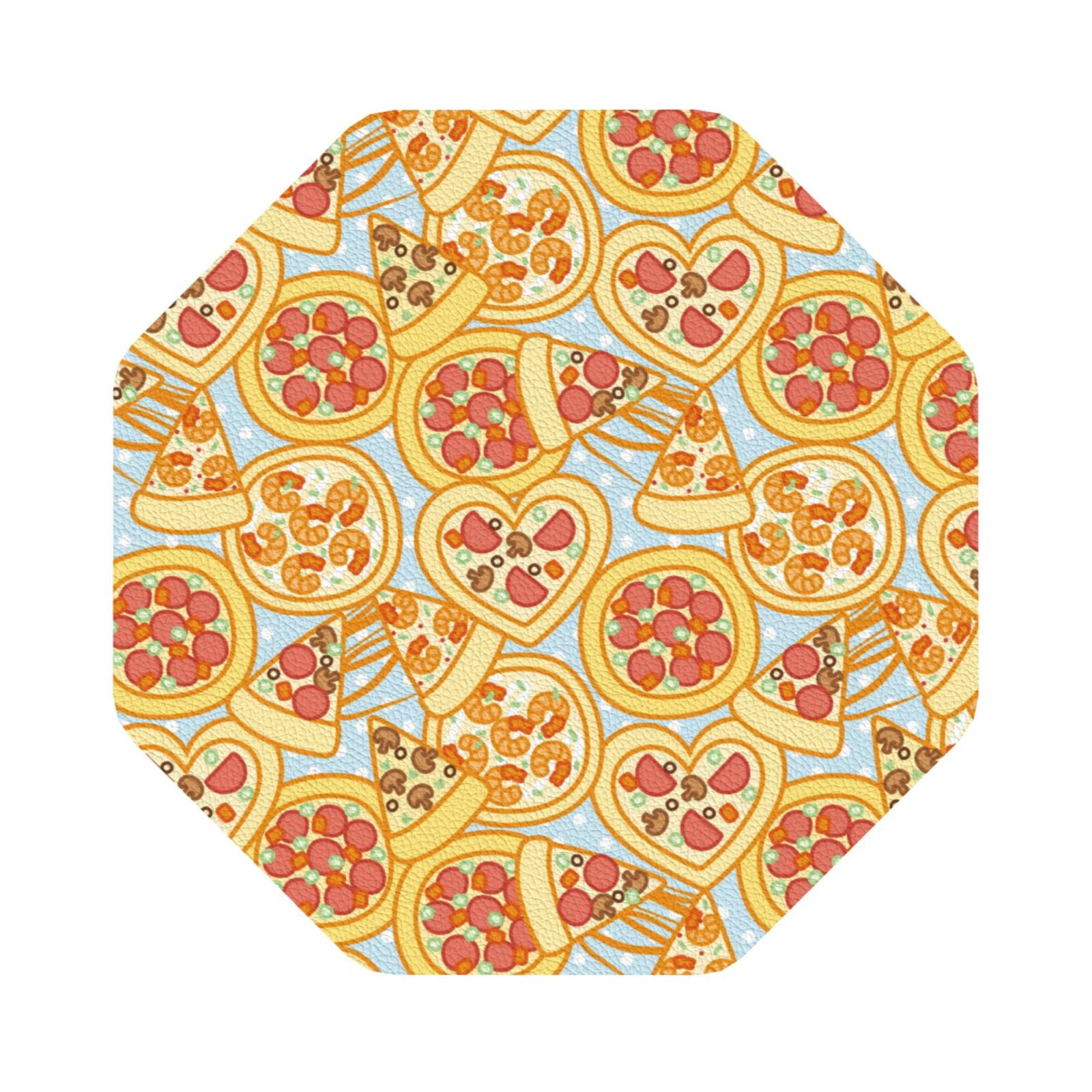 Salouo Cute Pizza In Various Print Round Coaster,Drink Coasters Leather ...