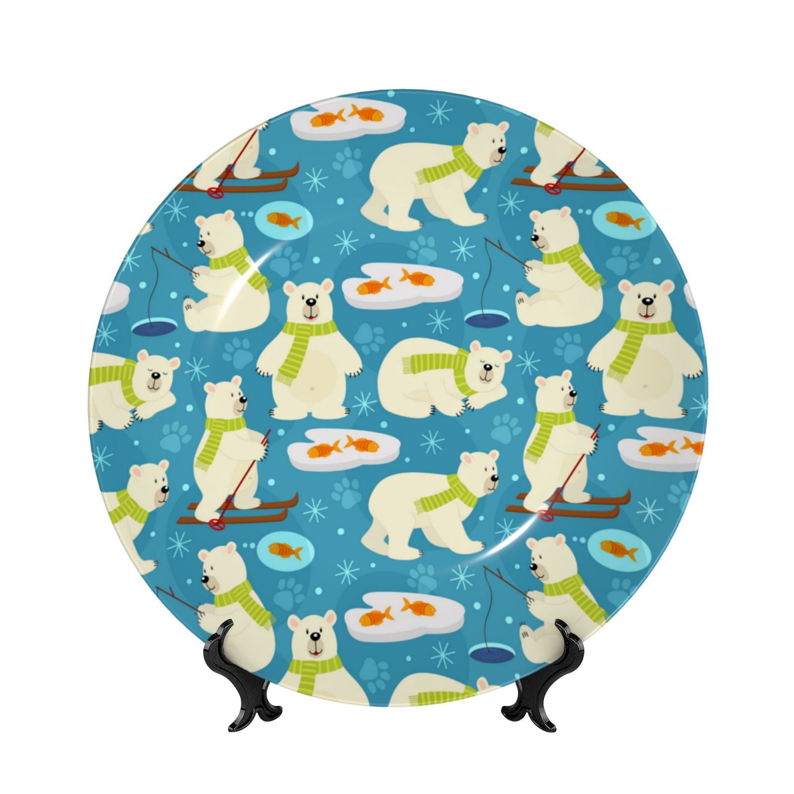 Salouo Cute Polar Bear Fishing Pattern Bone China Decorative Plate ...