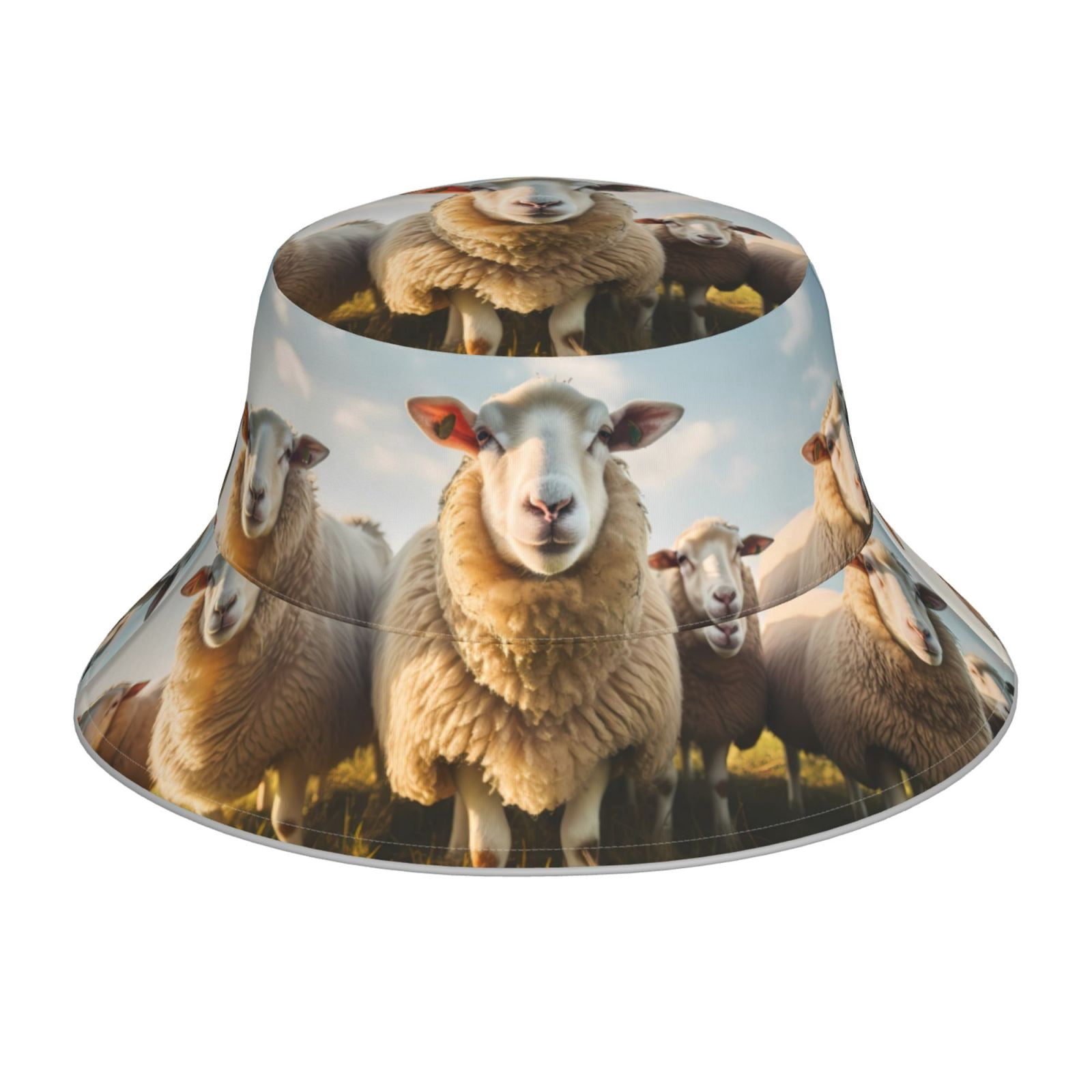 Salouo Cute Prairie Sheep Herd Print Unisex Bucket Hat, Outdoor Summer ...