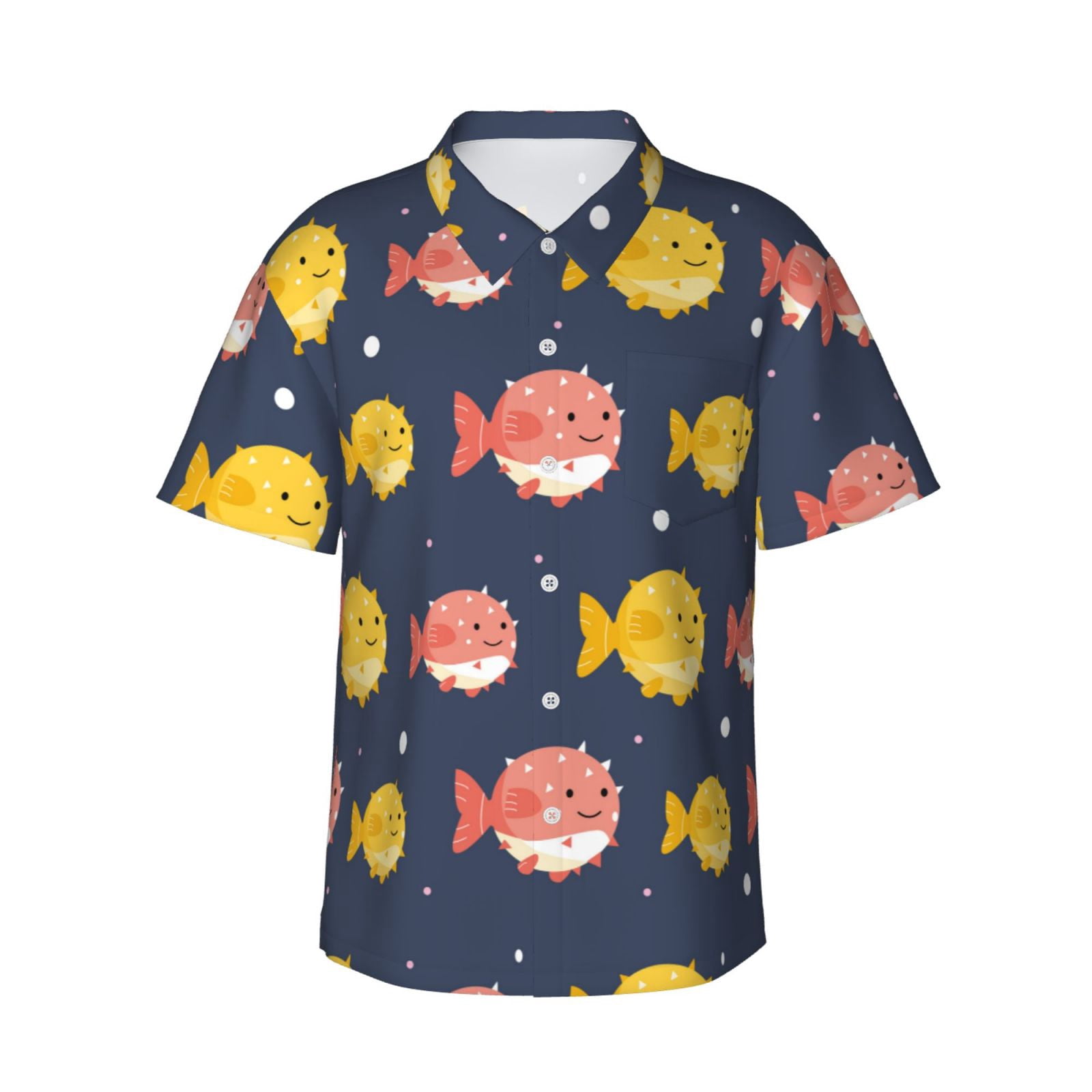Salouo Cute Puffer Fish for Hawaiian Shirt for Men,Summer Beach Casual ...