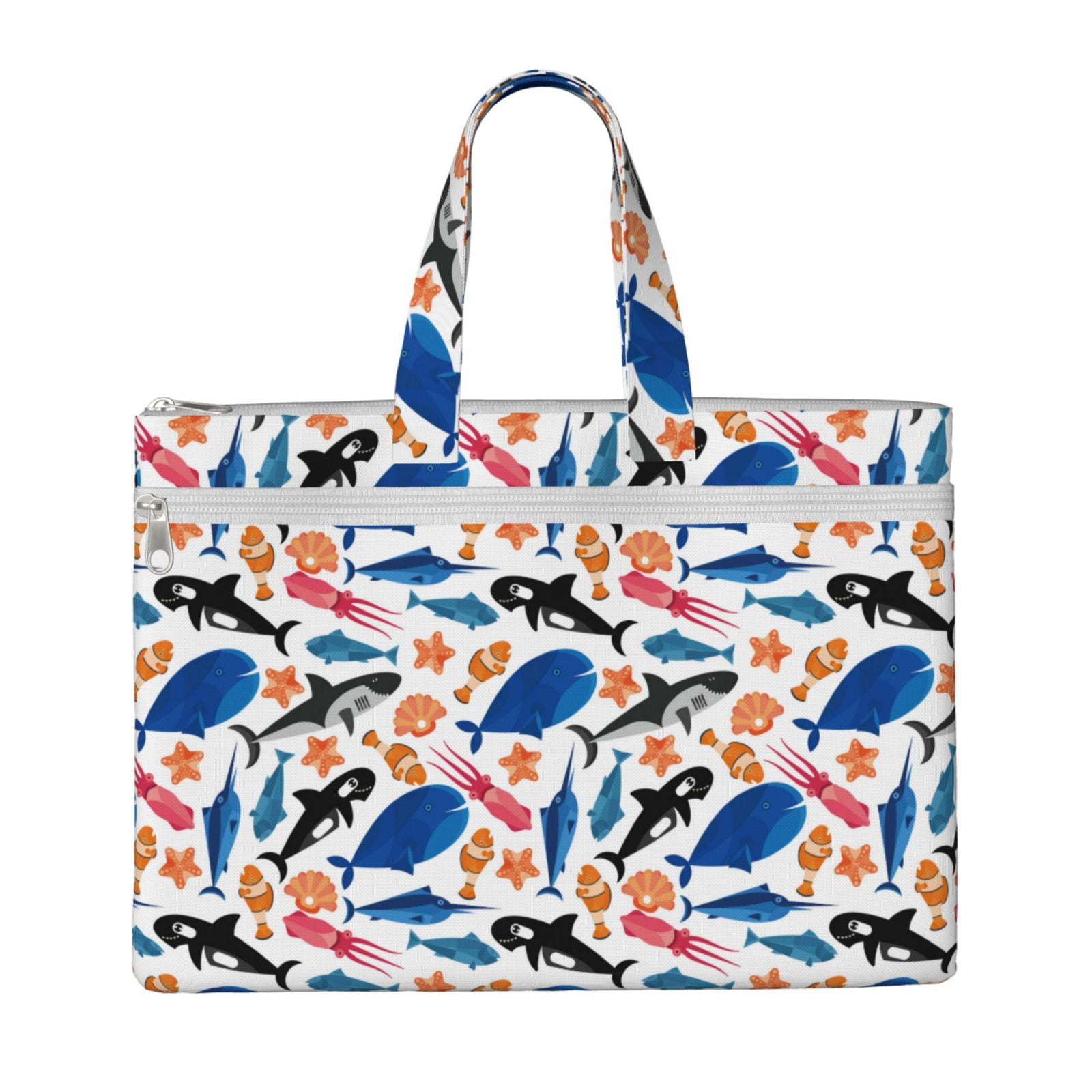 Salouo Cute Sea Animals for Canvas Tote File Bag, Tote Bag With Zipper ...