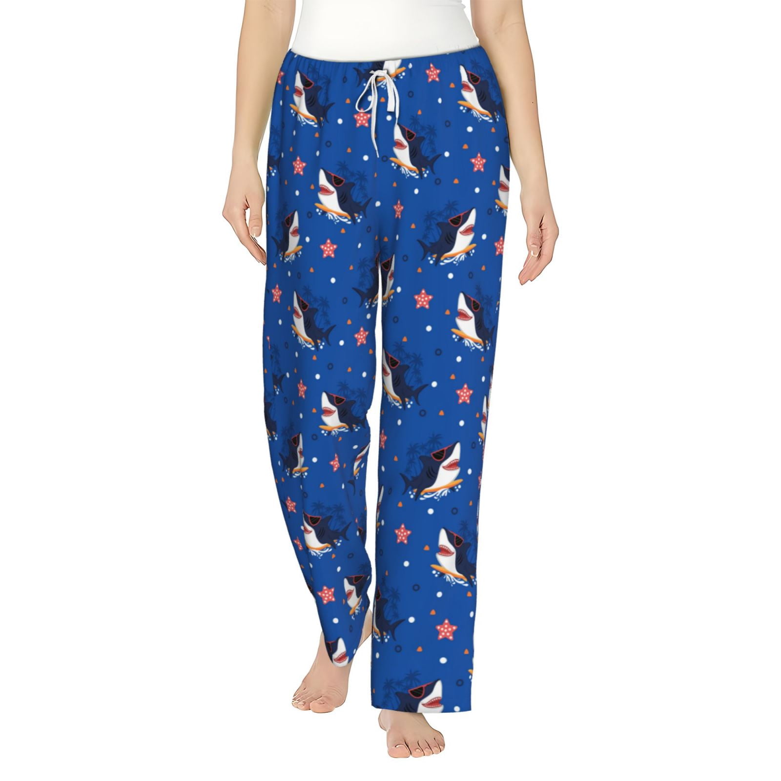 Salouo Cute Shark Cartoon Print Women's Pajama Pants Casual Loose ...