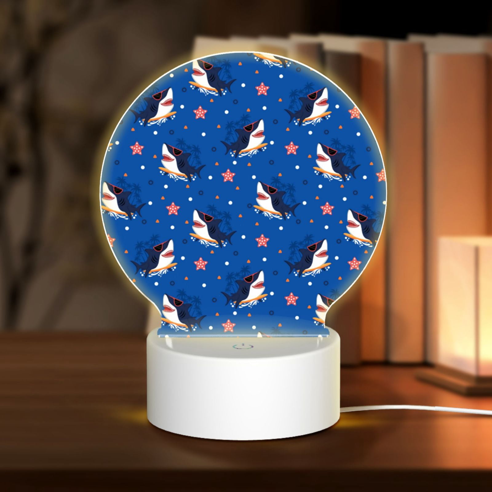 Salouo Cute Shark Cartoon for Round Acrylic Night Light - Acrylic ...