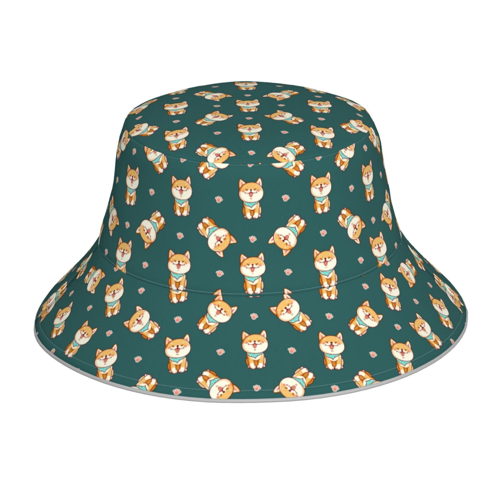 Salouo Cute Shiba Print Unisex Bucket Hat, Outdoor Summer Beach Fishing ...
