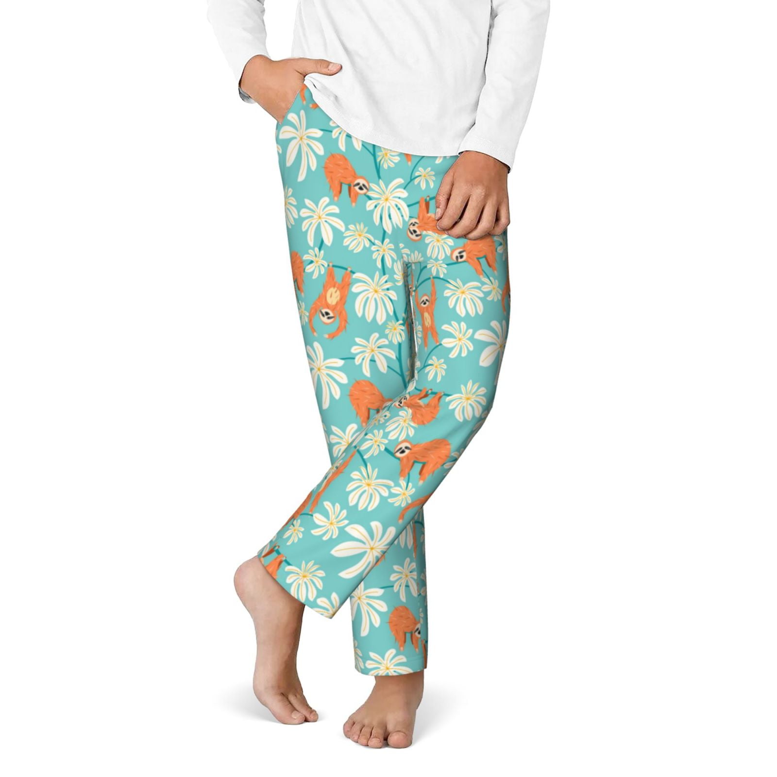 Salouo Cute Sloth on Floral Tree Pattern Boys Pajama Pants,Long Sleep ...