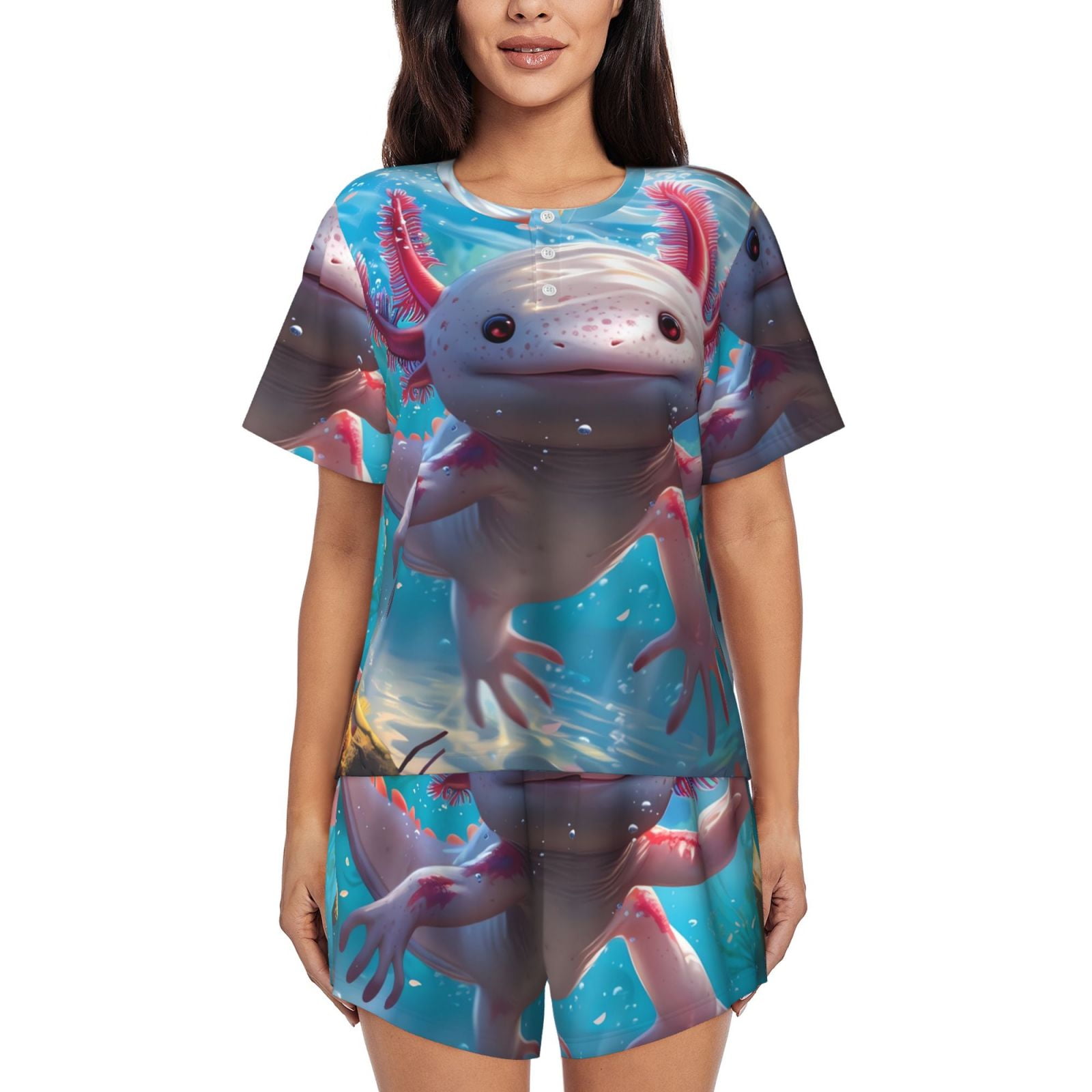 Salouo Cute Underwater Axolotl Pattern Short-Sleeved Pajama Set for ...