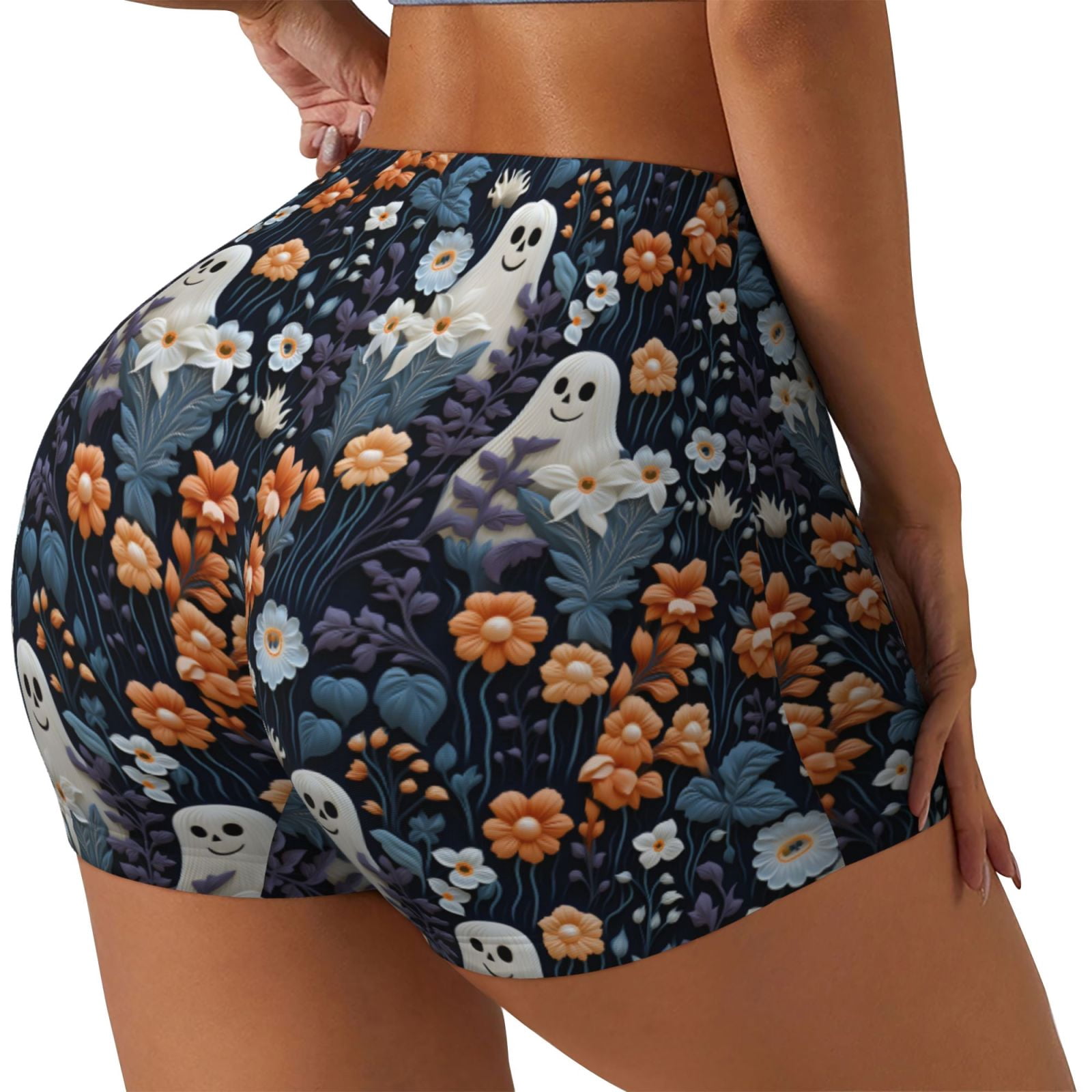 Salouo Cute ghost in the flowers Print Women's Athletic Shorts,Booty ...