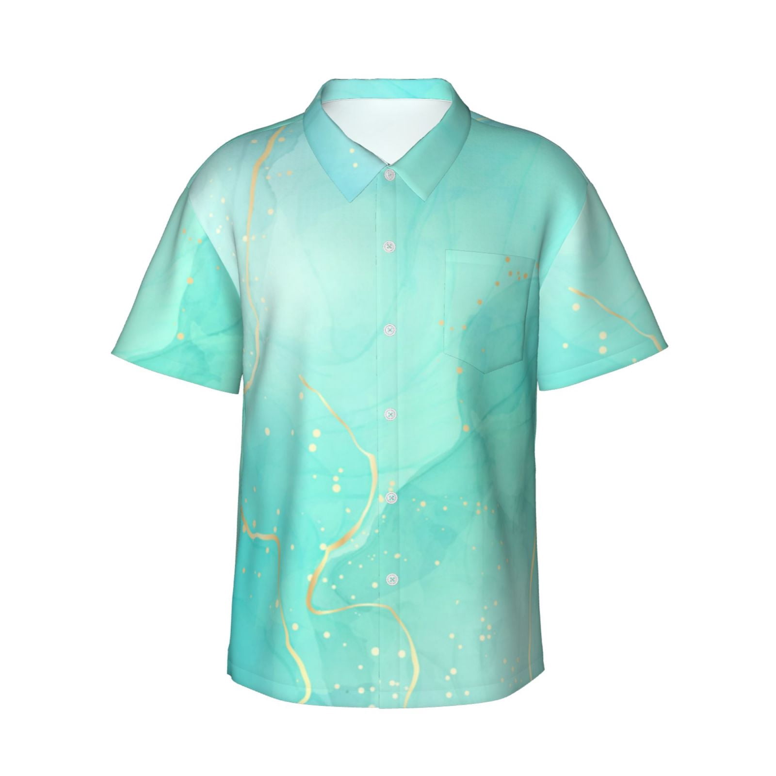 Salouo Cyan Mint Marble for Hawaiian Shirt for Men,Summer Beach Casual ...