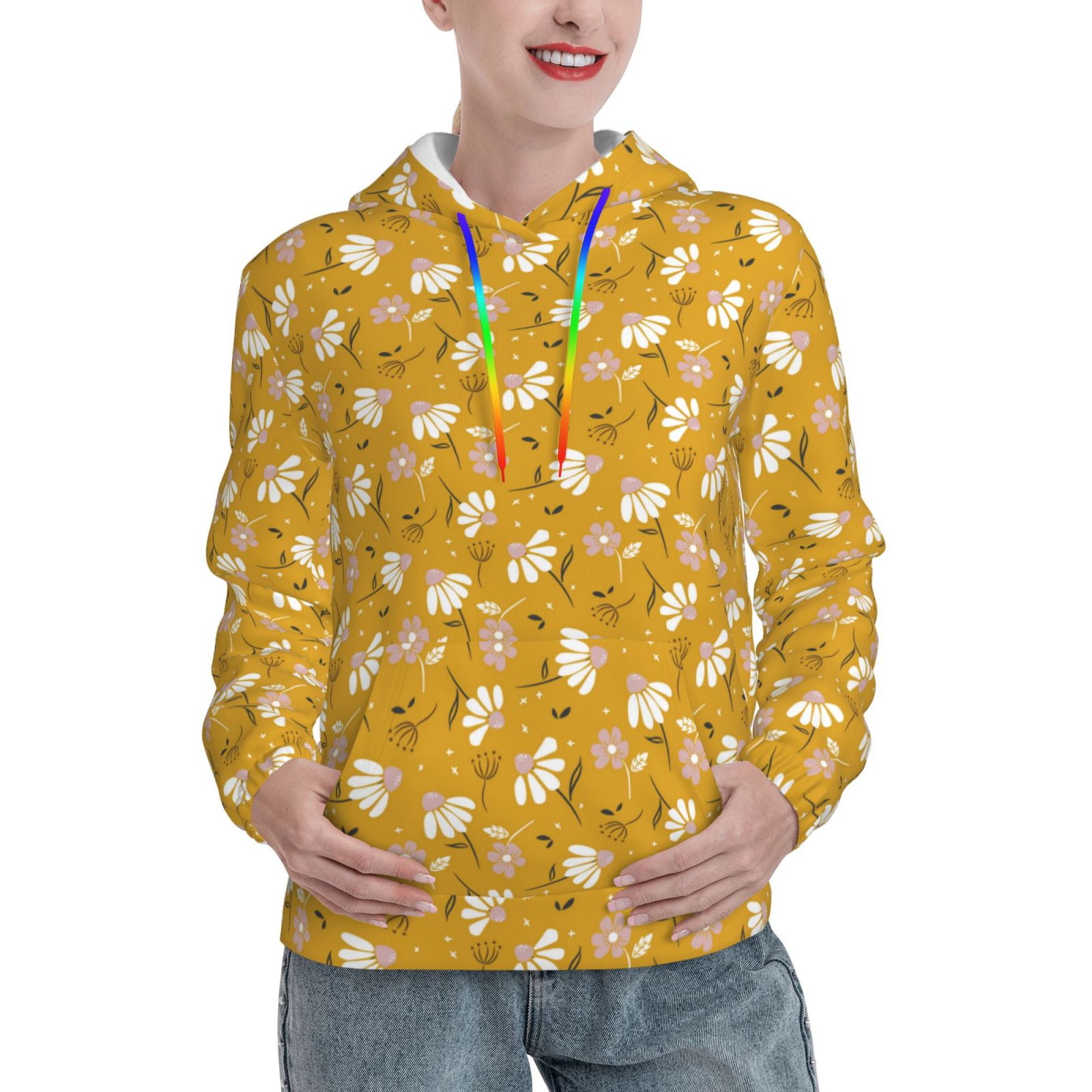 Salouo Daisies Flowers Pattern Hoodie Sweatshirts for Women, Autumn ...