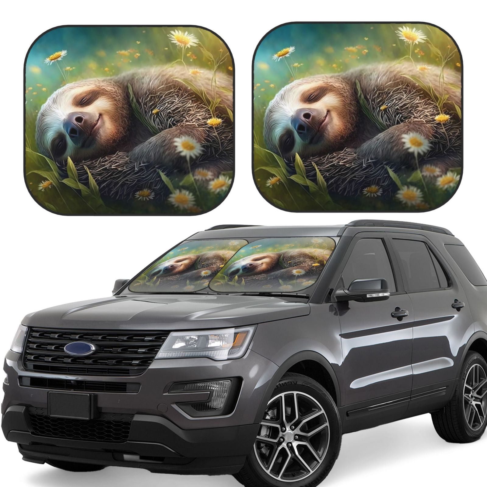 Salouo Daisy Sleeping Sloth Pattern Car Windshield Sun Shade Foldable ...