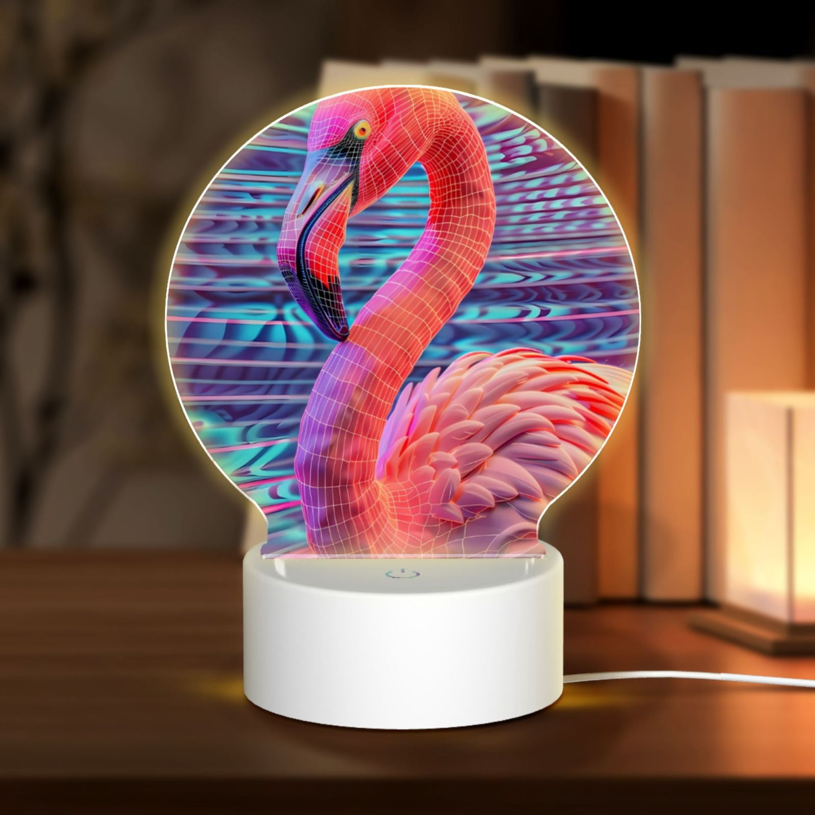 Salouo Digital Flamingo Vibrant Art for Round Acrylic Night Light ...