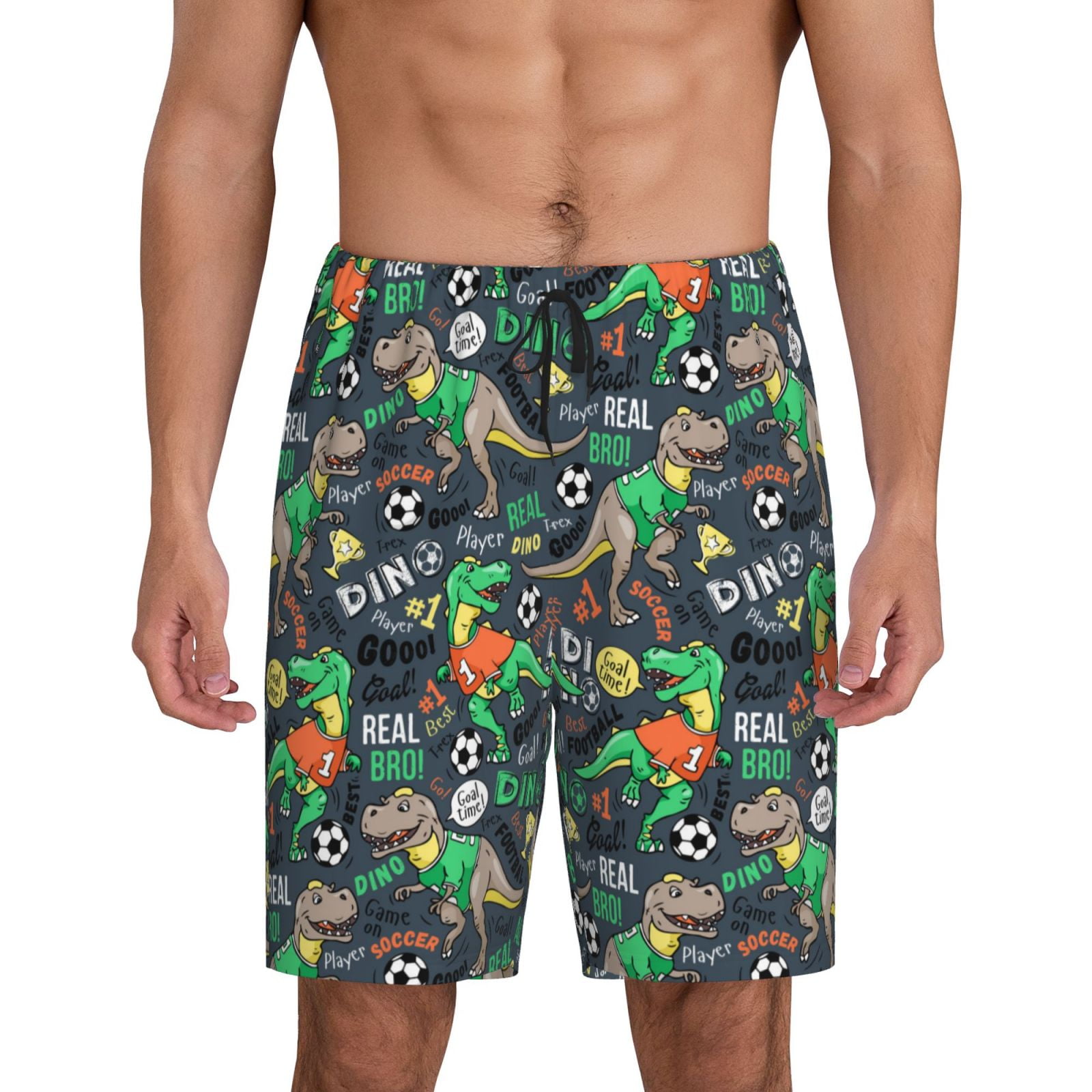 Salouo Dinosaur Plays Soccer Pattern Men's Sleep Pajama Shorts,Pajama ...