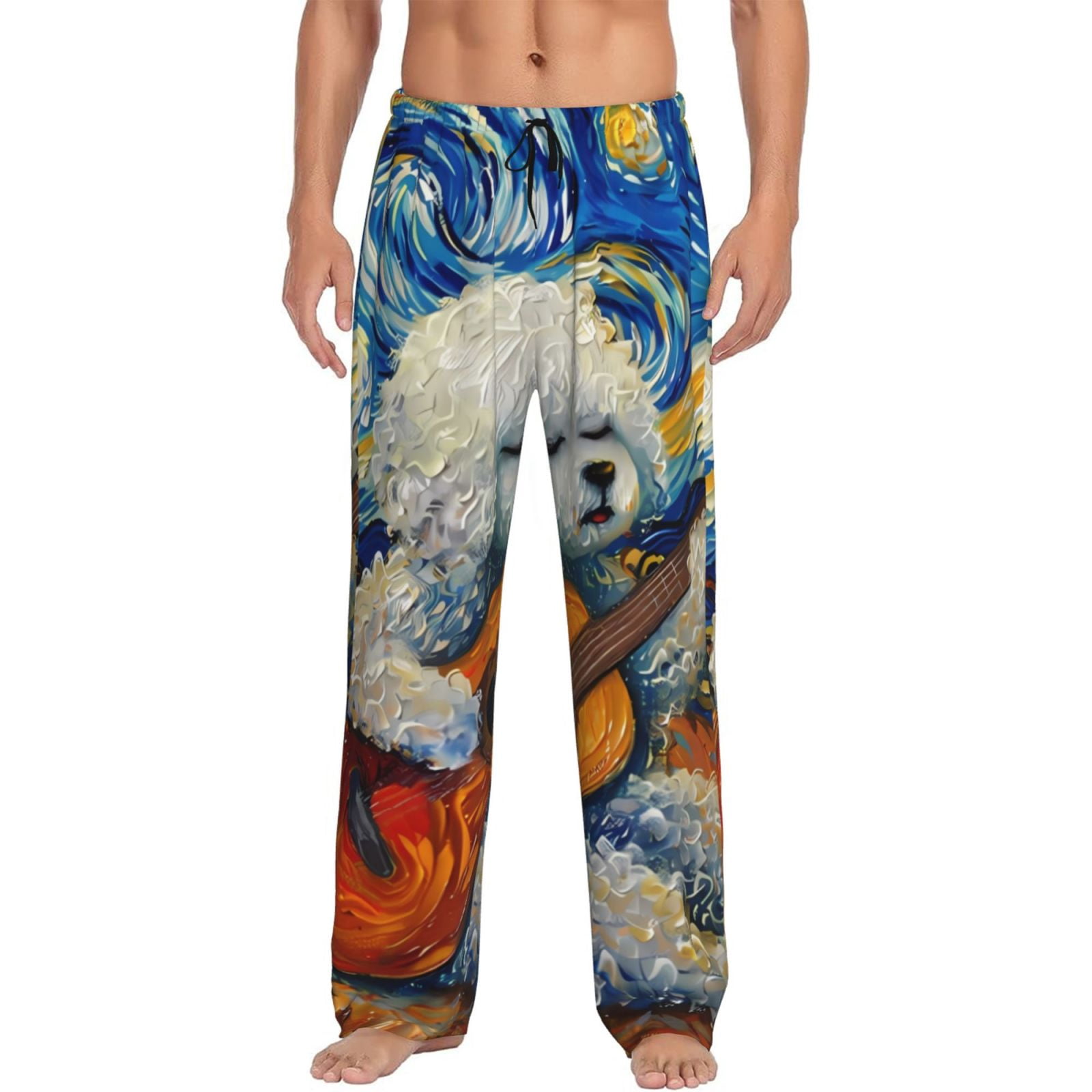 Salouo Dog Guitar Starry Night Print Pajama Pants for Men, Lounge Pants ...