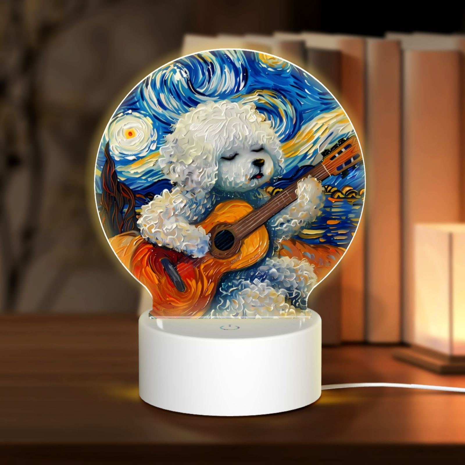 Salouo Dog Guitar Starry Night for Round Acrylic Night Light - Acrylic ...