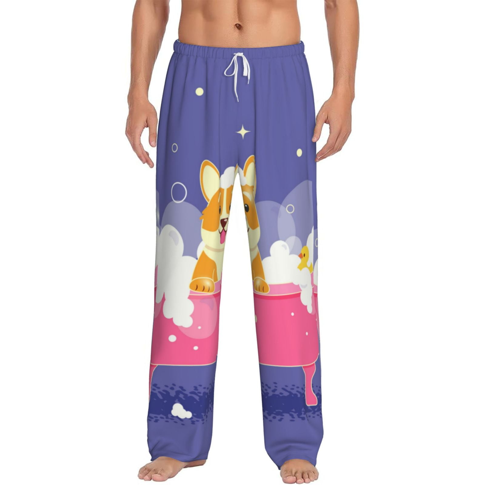 Salouo Dog Washes in a Pink Bath Print Pajama Pants for Men, Lounge ...