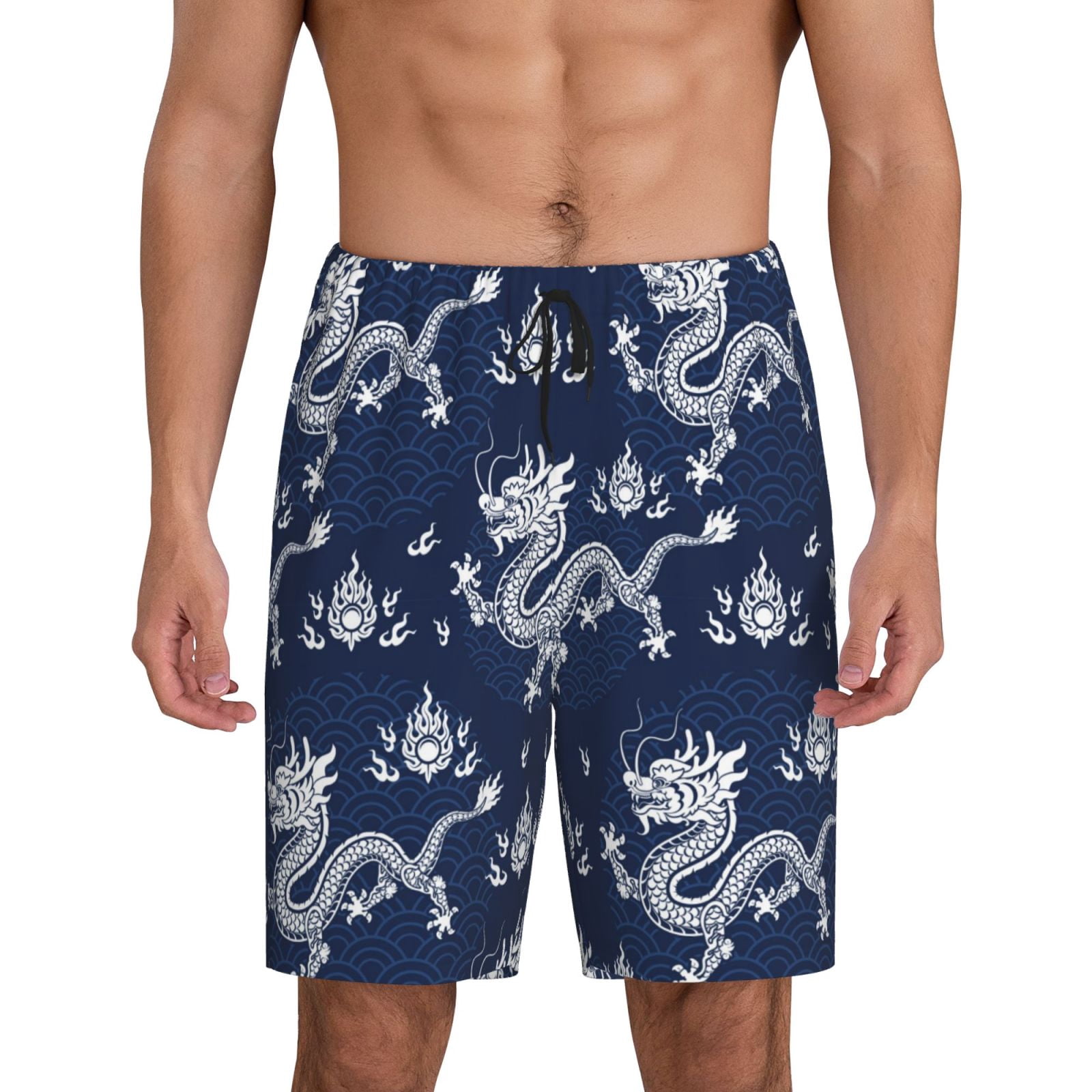 Salouo Dragon Pattern Men's Sleep Pajama Shorts,Pajama Bottoms Elastic ...