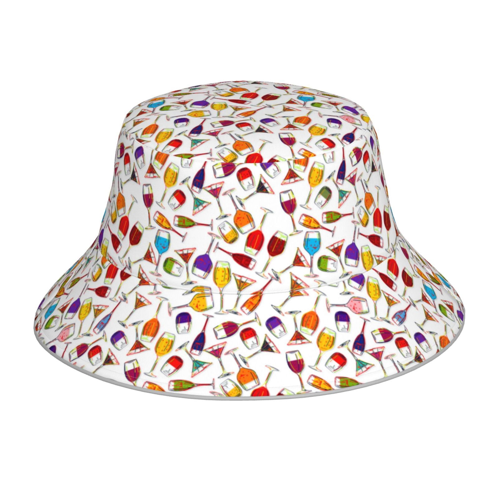 Salouo Drink And Cocktail Glasses Print Unisex Bucket Hat, Outdoor ...