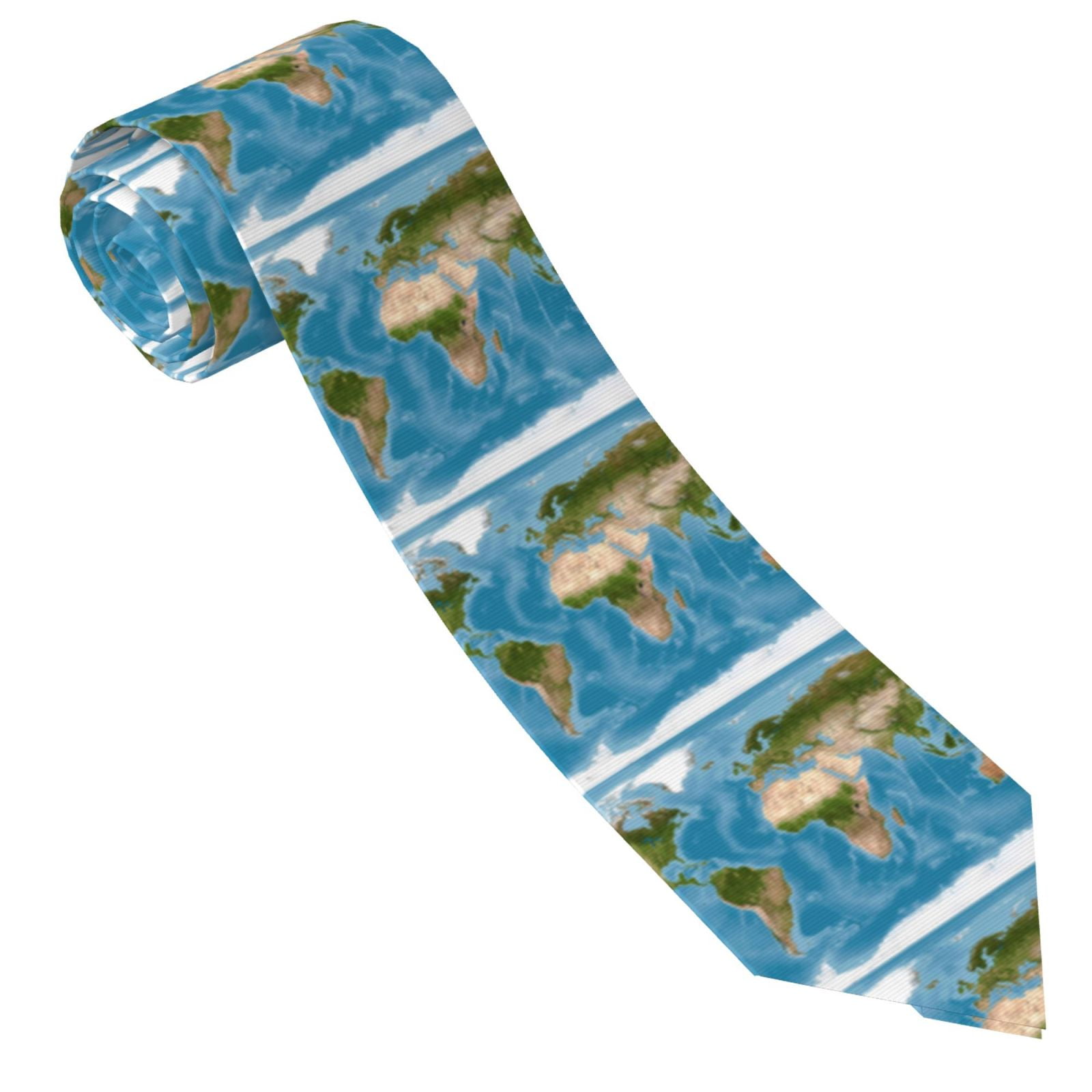 Salouo Earth View World Map Pattern Men's Silk Ties 4.7"Necktie for Men ...