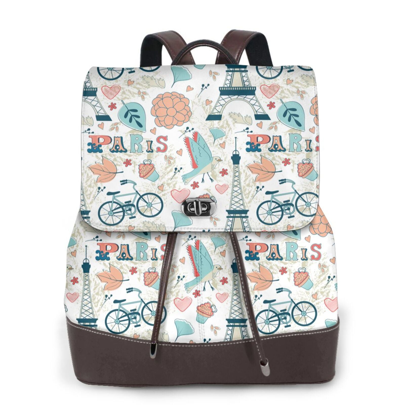 Salouo Eiffel Tower Pattern PU Leather Backpack,Purse for Women Fashion ...