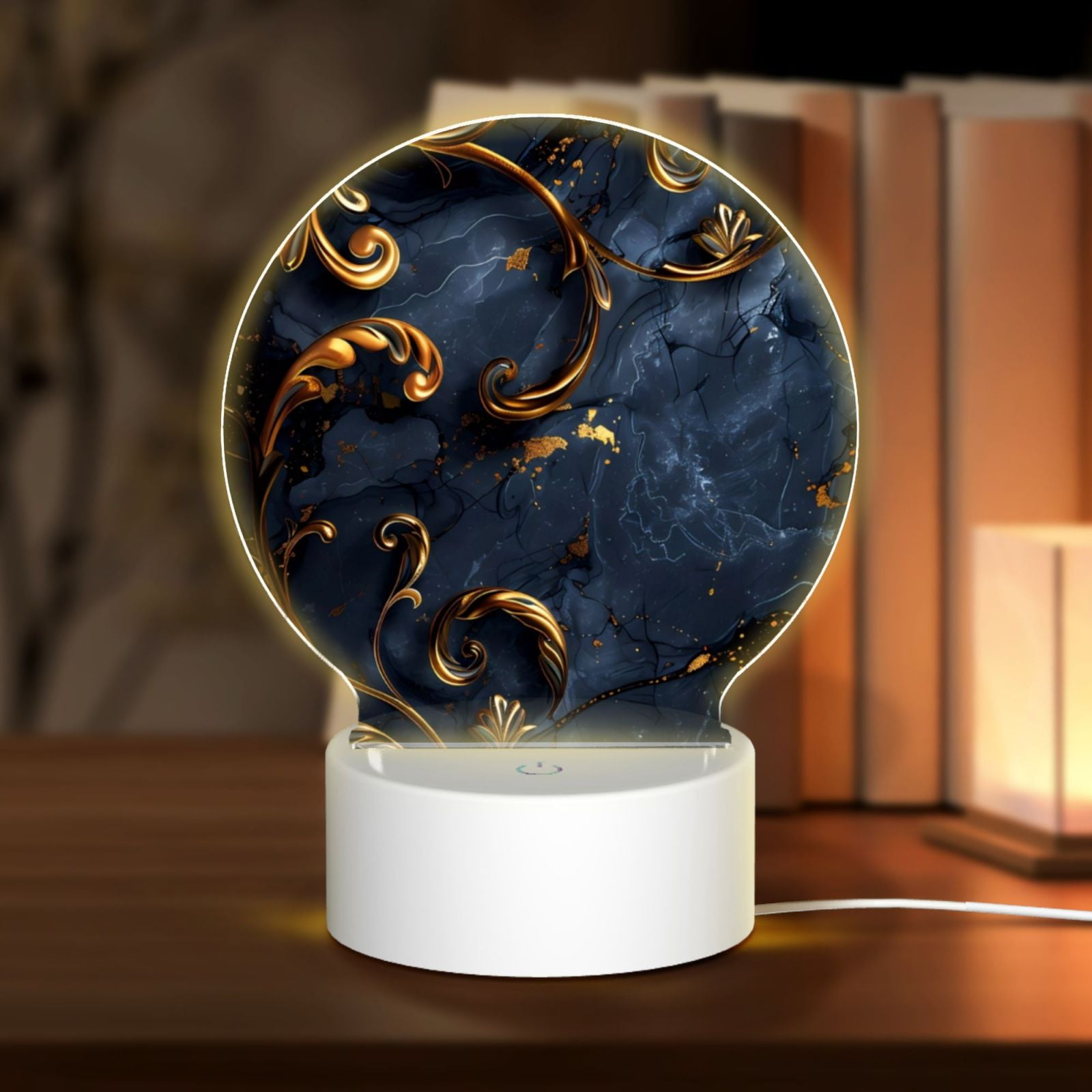 Salouo Elegant Gold Scrollwork for Round Acrylic Night Light - Acrylic ...