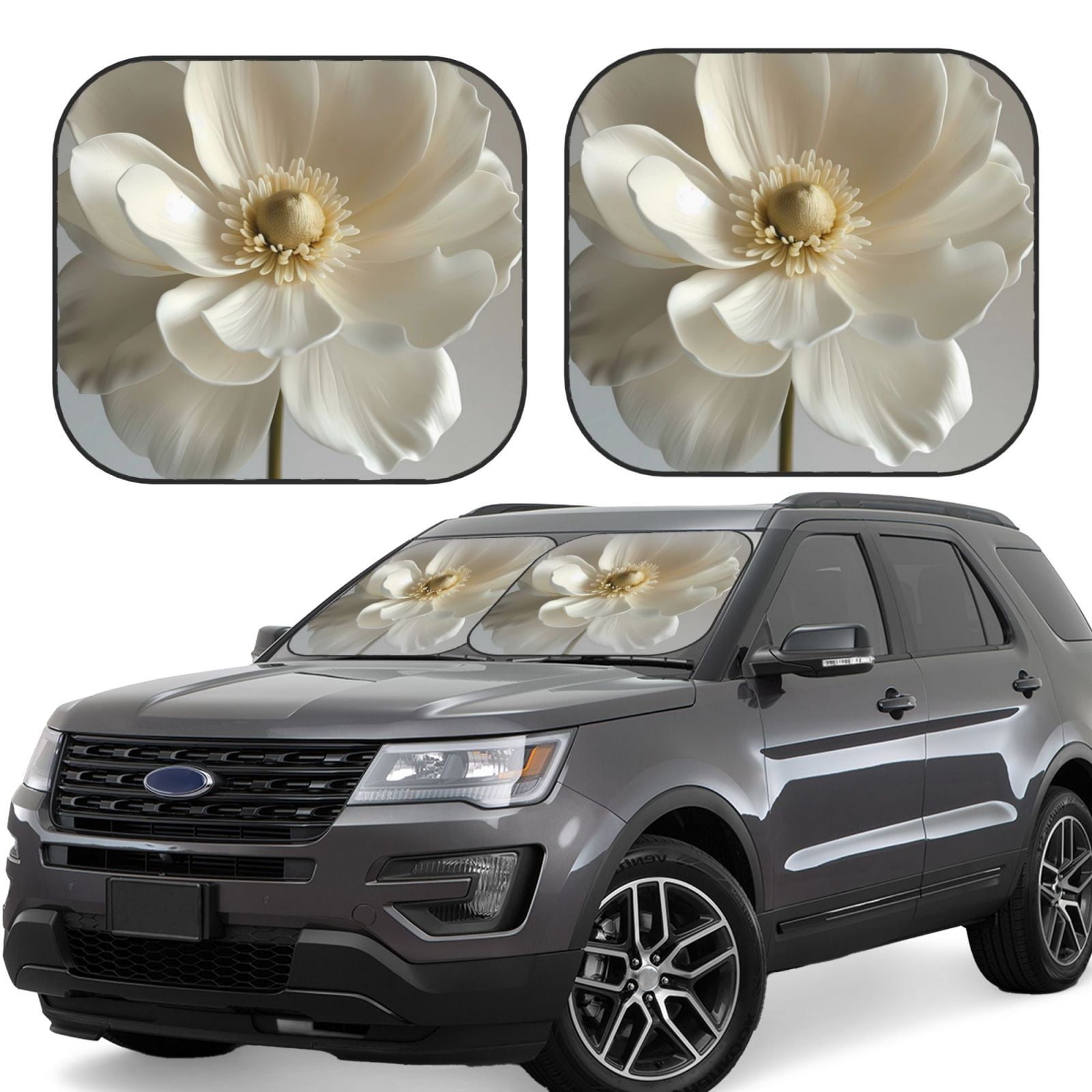 Salouo Elegant Ivory Flower Pattern Car Windshield Sun Shade Foldable ...
