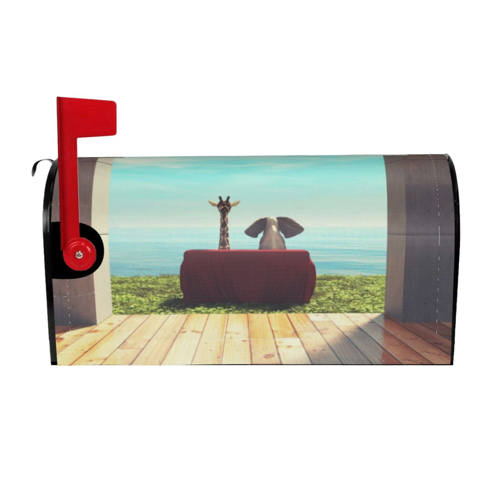 Salouo Elehpant And A Giraffe Looking At The Sea for Magnetic Mailbox ...