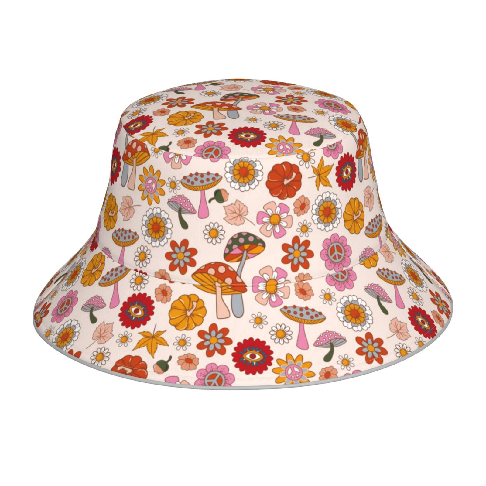 Salouo Fall 70s Groovy Hippie Print Unisex Bucket Hat, Outdoor Summer ...