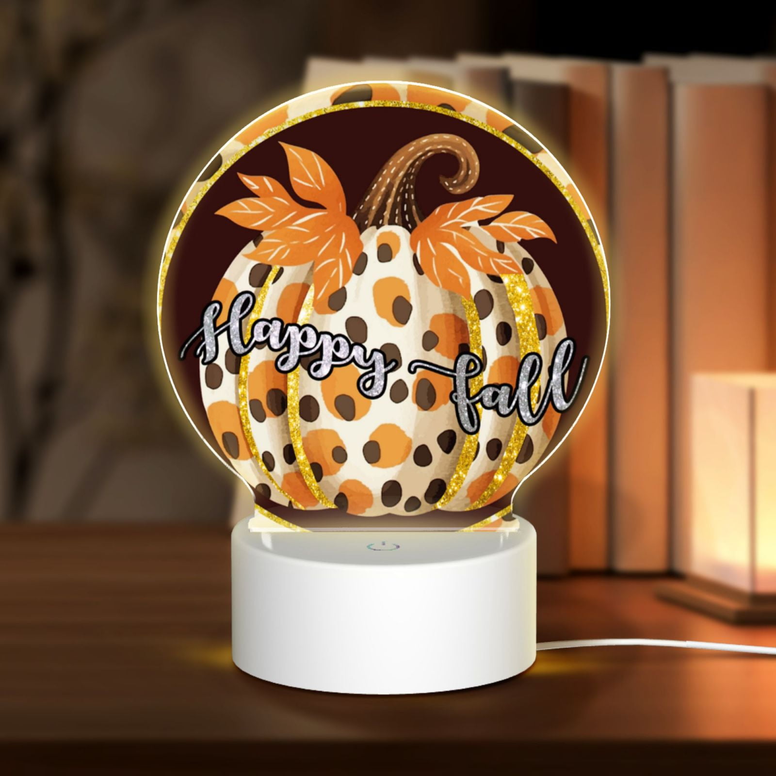 Salouo Fall Farmhouse Pumpkins for Round Acrylic Night Light - Acrylic ...