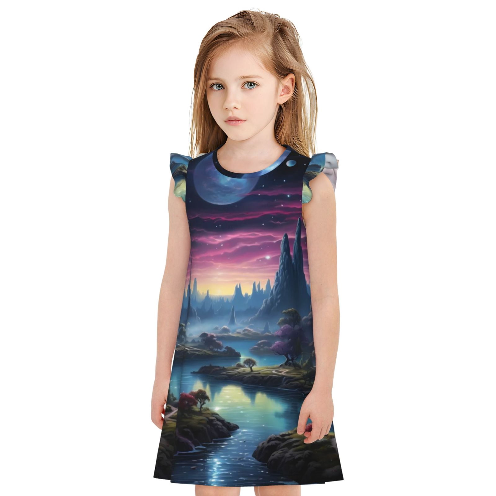 Salouo Fantasy Landscape Starry Night Print Nightgowns for Girls,Cute ...
