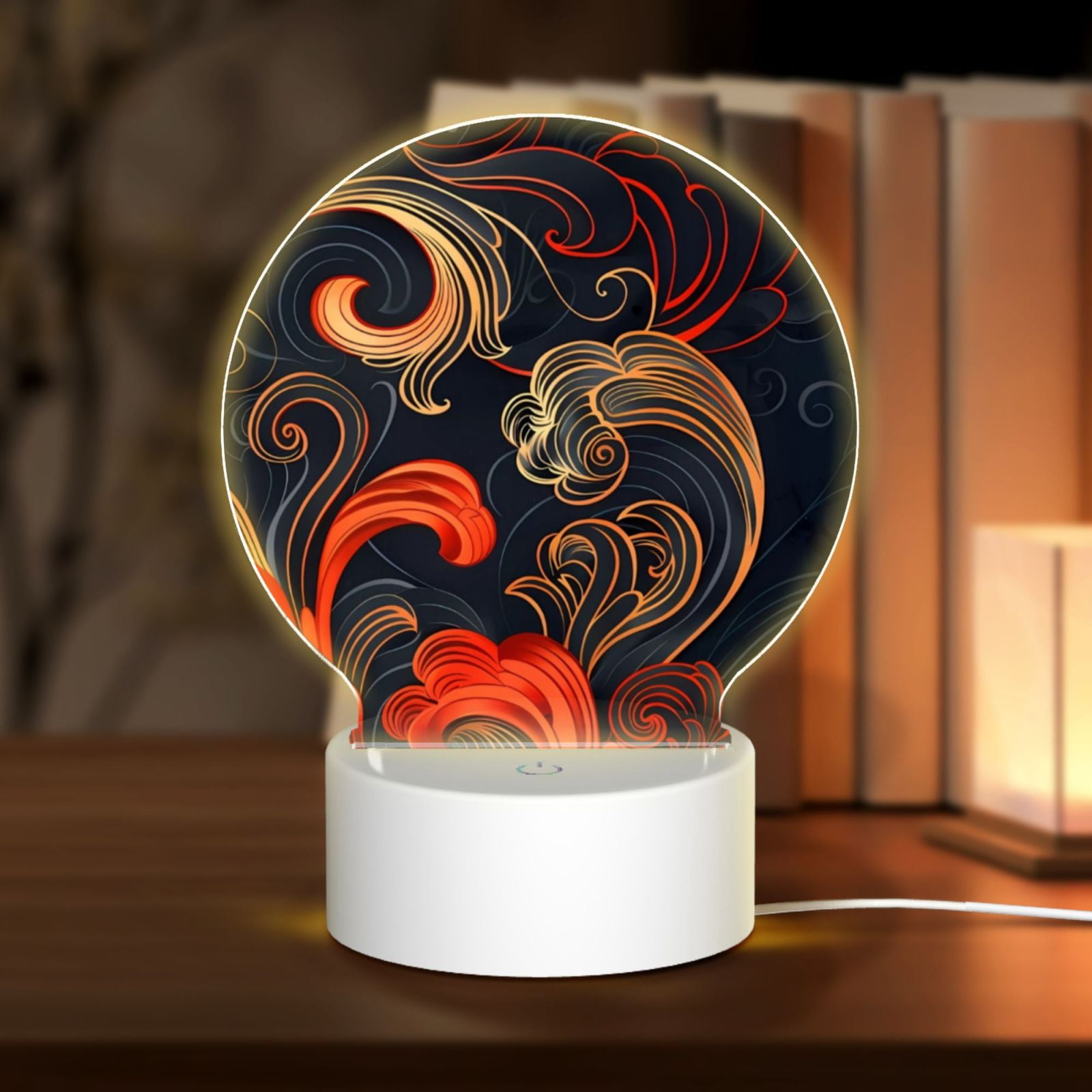 Salouo Fiery Floral Pattern for Round Acrylic Night Light - Acrylic ...