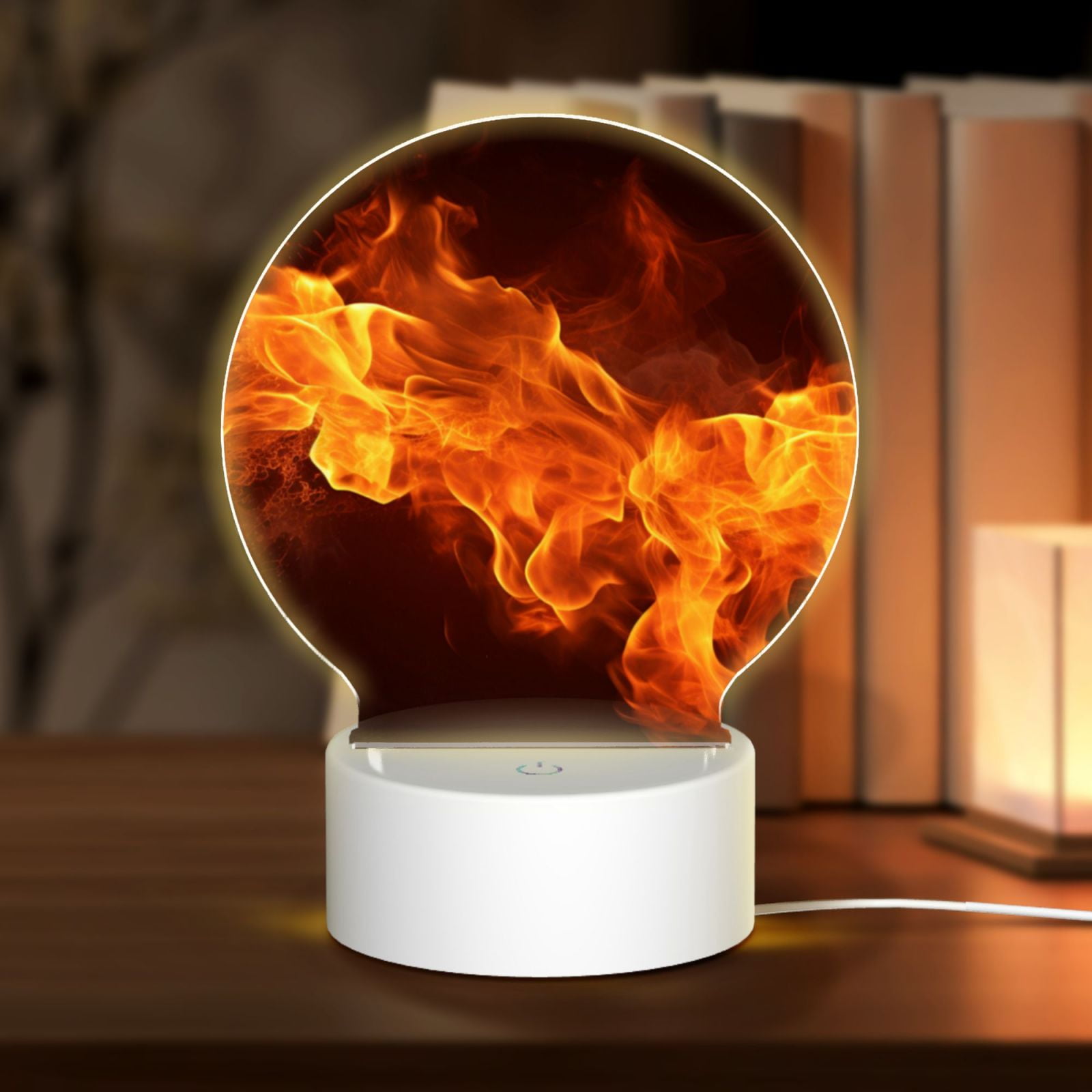 Salouo Fiery Orange Flames Energy for Round Acrylic Night Light ...