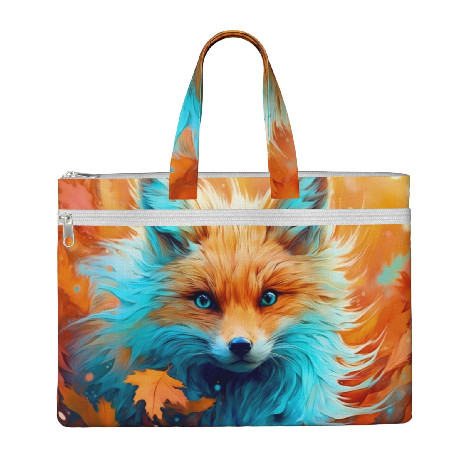 Salouo Fiery Red Maple Leaf Fox for Canvas Tote File Bag, Tote Bag With ...
