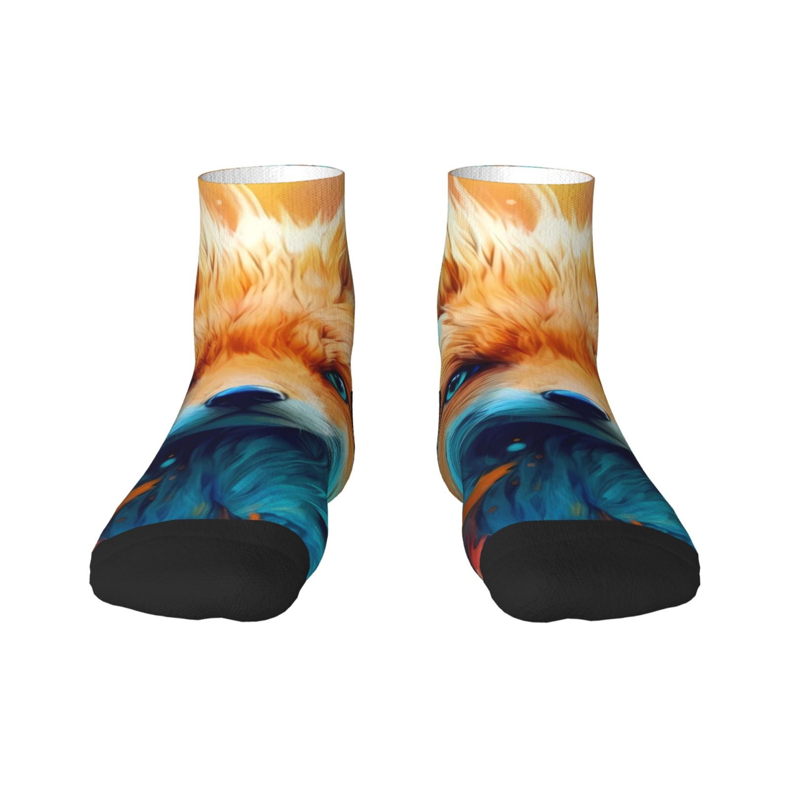 Salouo Fiery Red Maple Leaf Fox Pattern Unisex Middle Tube Socks,Middle ...